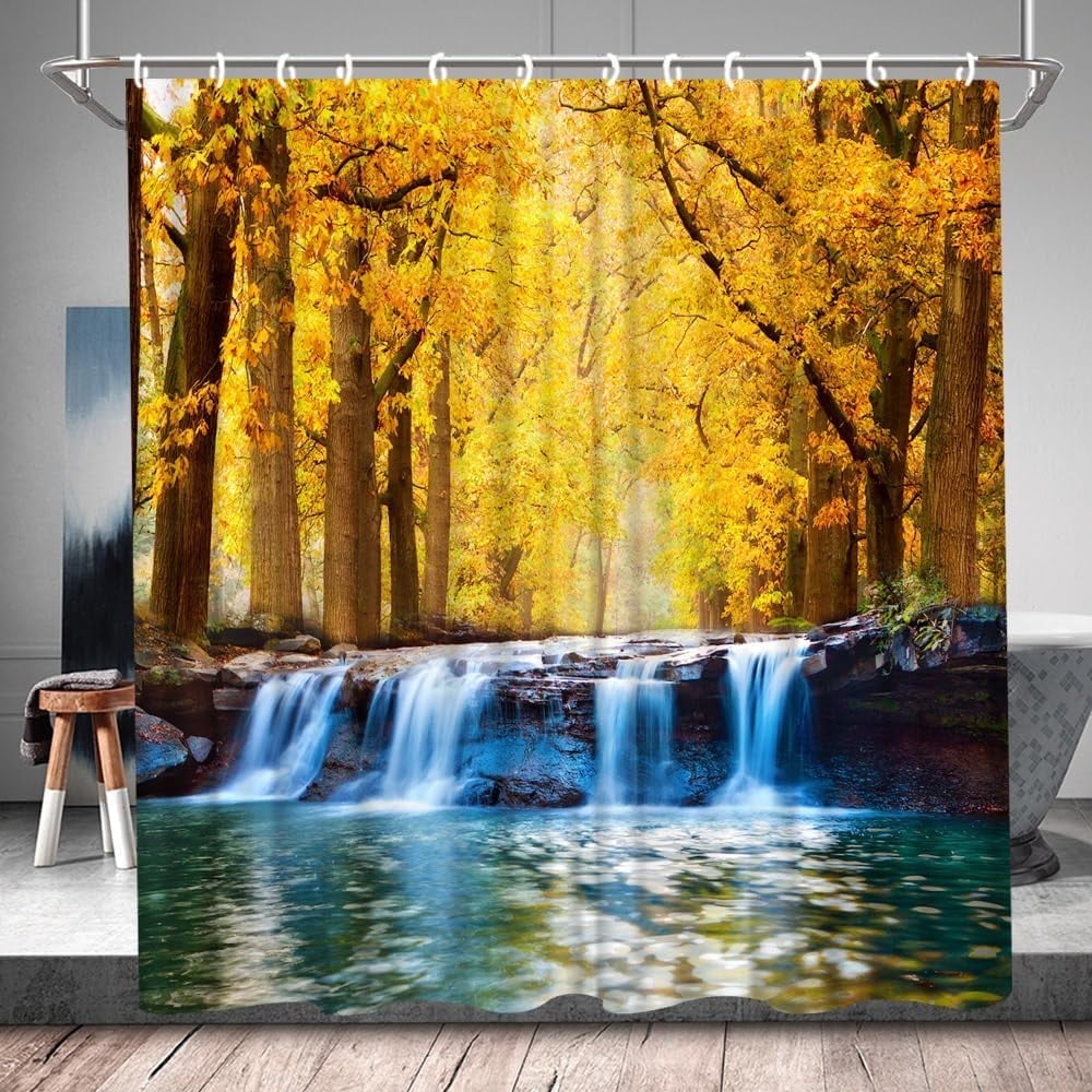 Forest Waterfall Shower Curtain Fall Autumn Scenic Jungle Natural ...