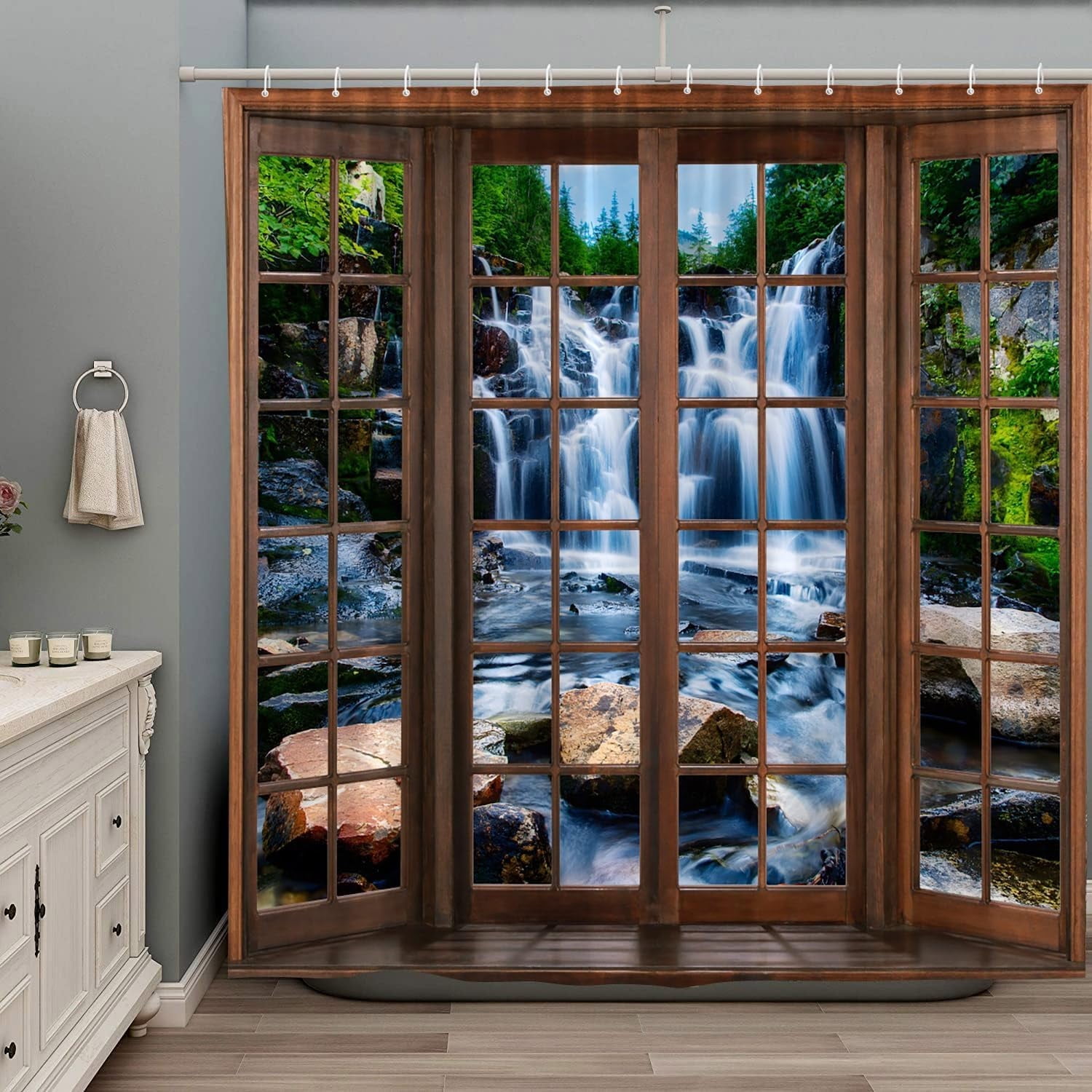 Forest Waterfall Shower Curtain Nature Scenic Green Tree Tropical ...