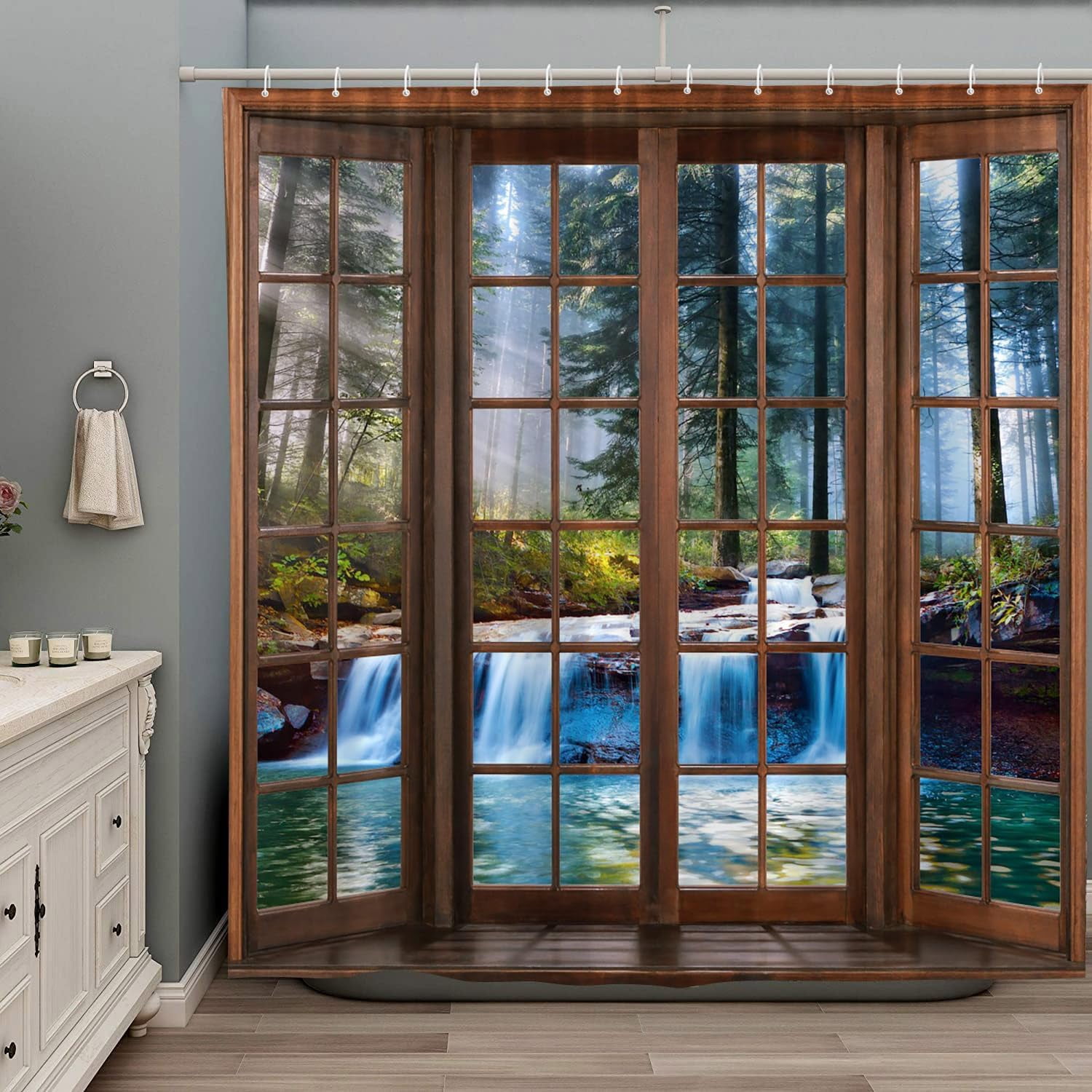 Forest Waterfall Shower Curtain Tropical Rainforest Jungle Plant ...
