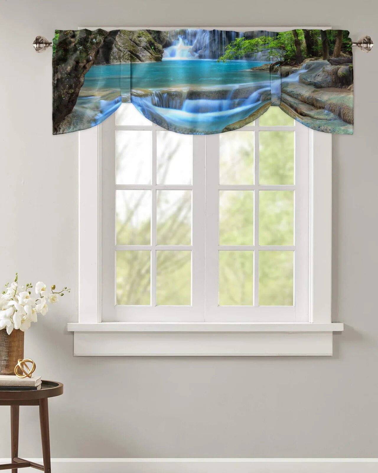 Forest Waterfall Stones Green Jungle Window Curtain Kitchen Cabinet ...