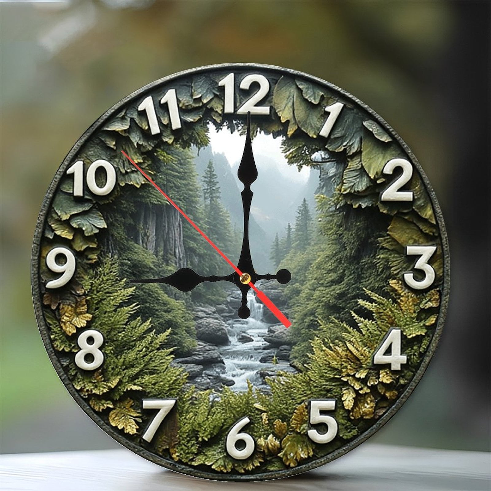 Forest Waterfall Wall Clock Nature Scene Home Decor 10-Inch Silent ...