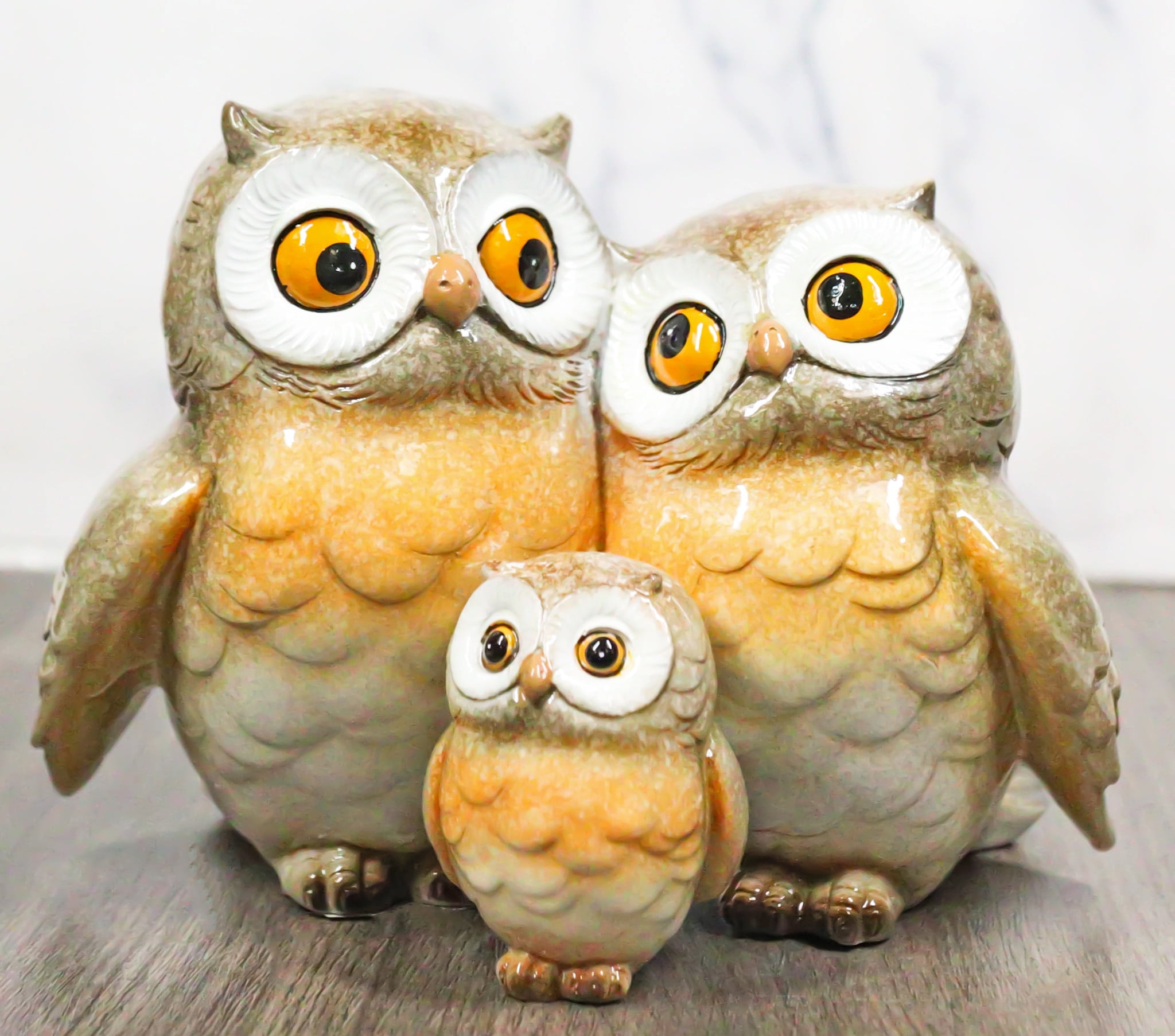 Forest Whimsical Mother Father Owls And Baby Owlet Family Trio Figurine ...