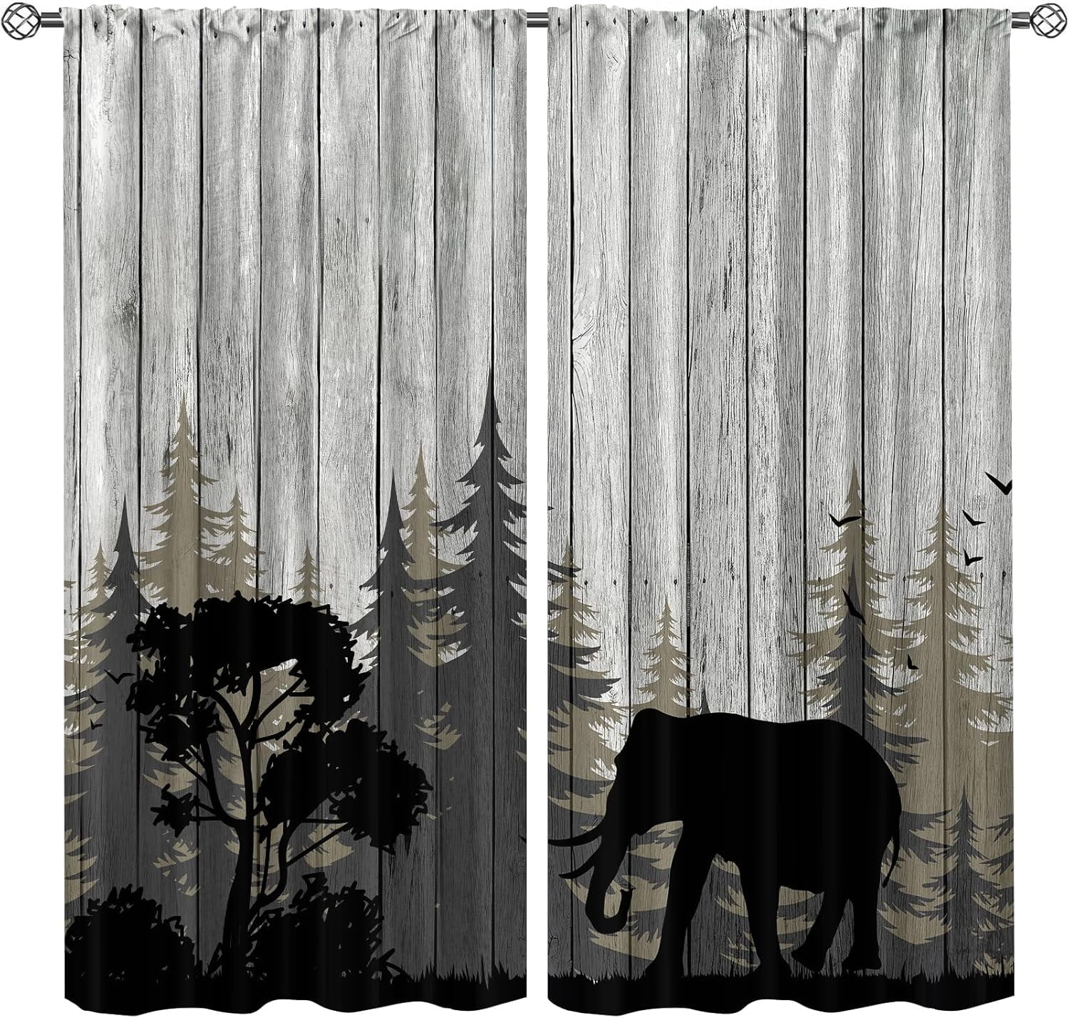 Forest Wild Animal Elephant Window Curtains Treatments, Retro Rustic ...
