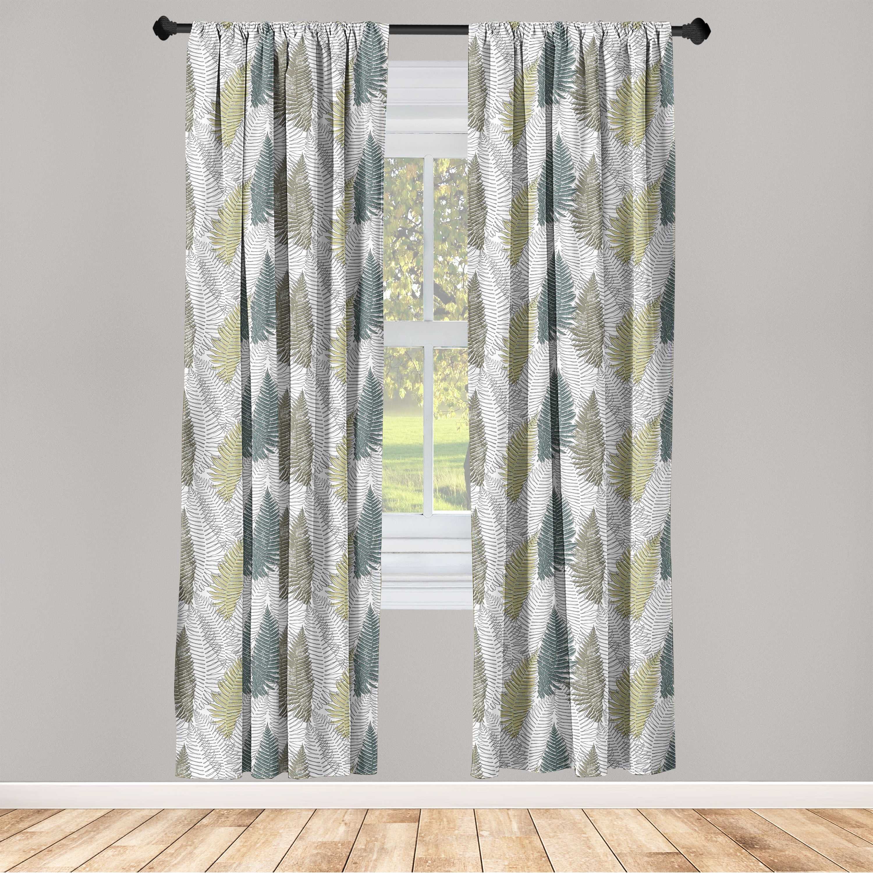 Forest Window Curtains, Botanical Minimalist Drawing Tree Leaves on ...