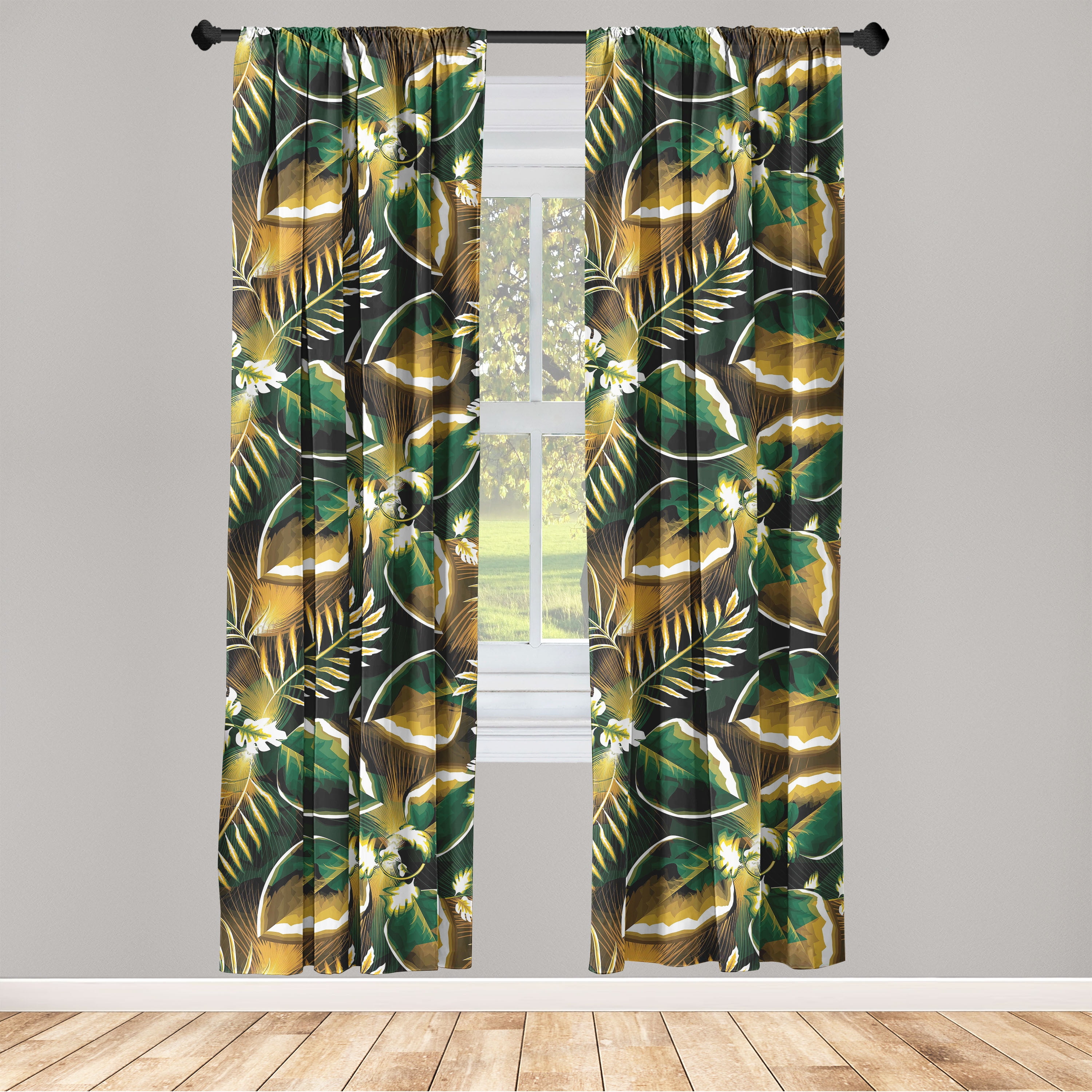 Forest Window Curtains, Fantasy Jungle Floral Ornaments and Leaves ...
