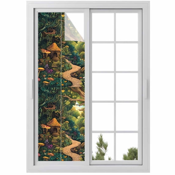 Forest Window Privacy Film, Vintage Cottage Mushroom Tree Floral Green ...