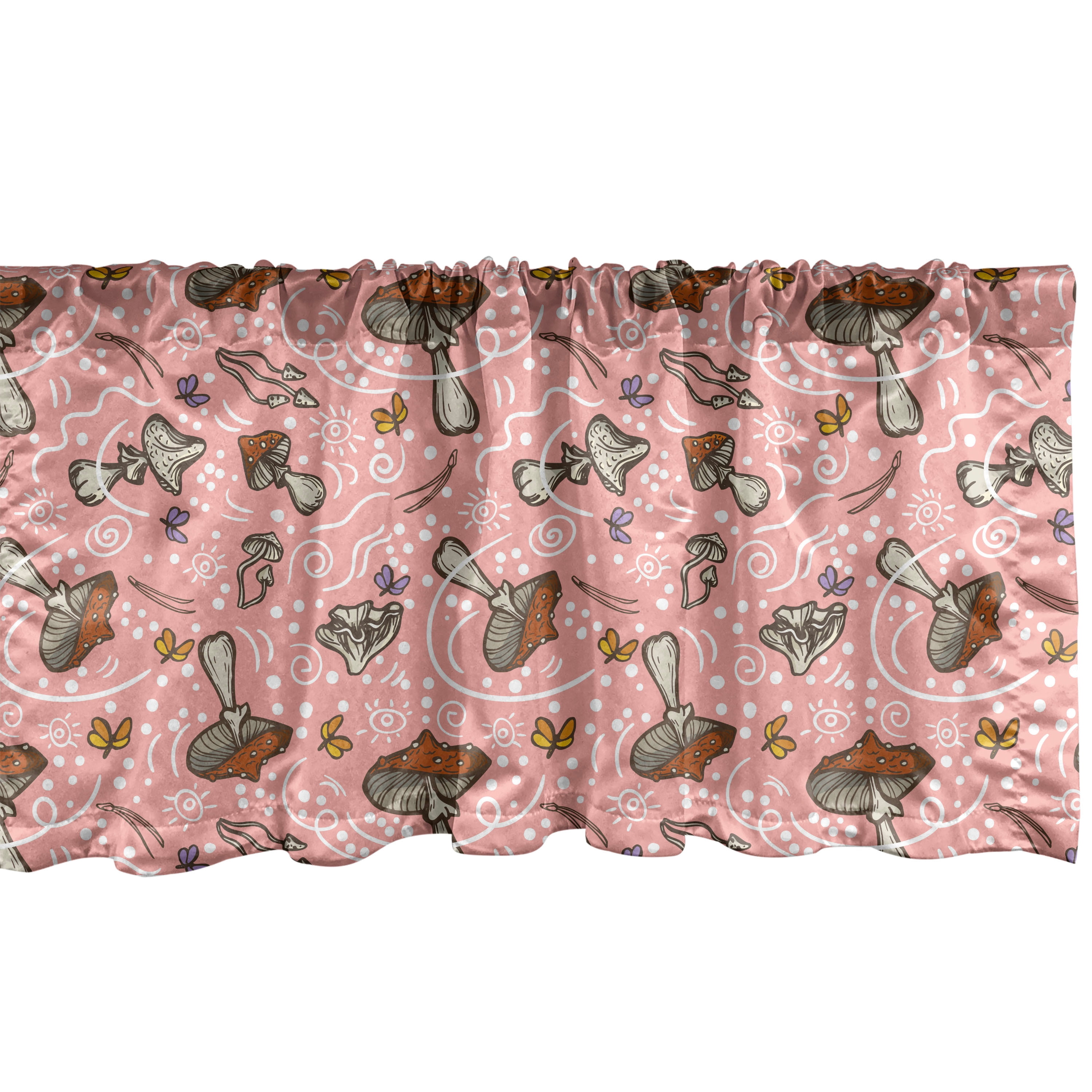 Forest Window Valance, Pastel Mushrooms Butterflies Flowers Herbs ...