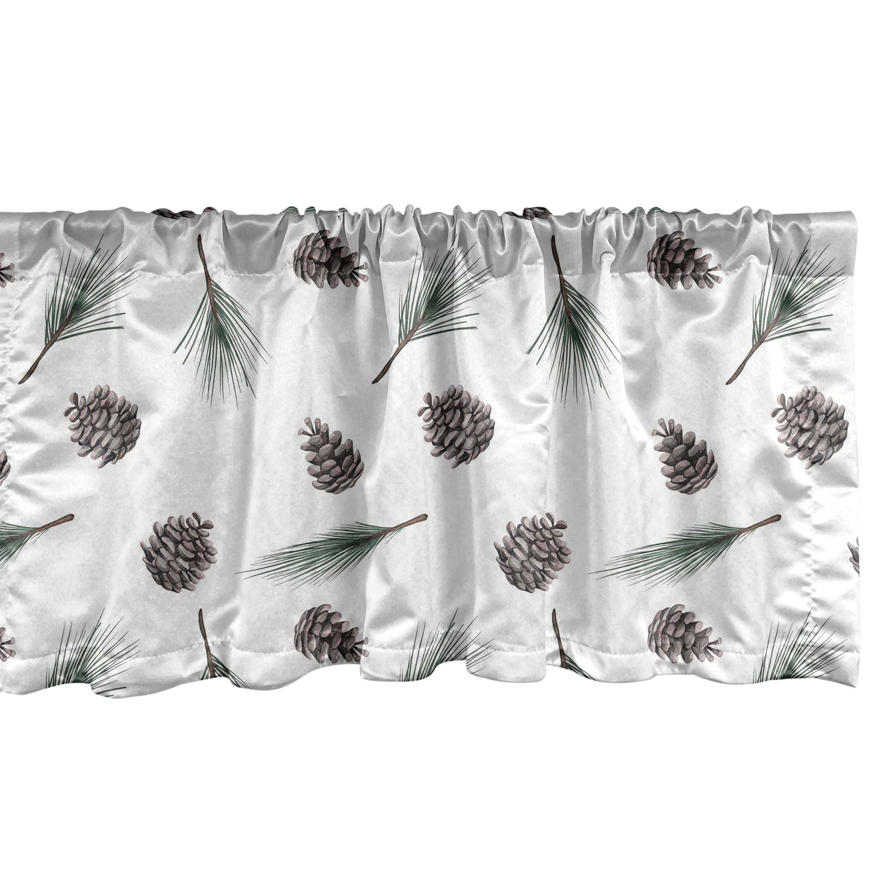 Forest Window Valance, Winter Inspired Illustrated Pine Tree Leaf and ...