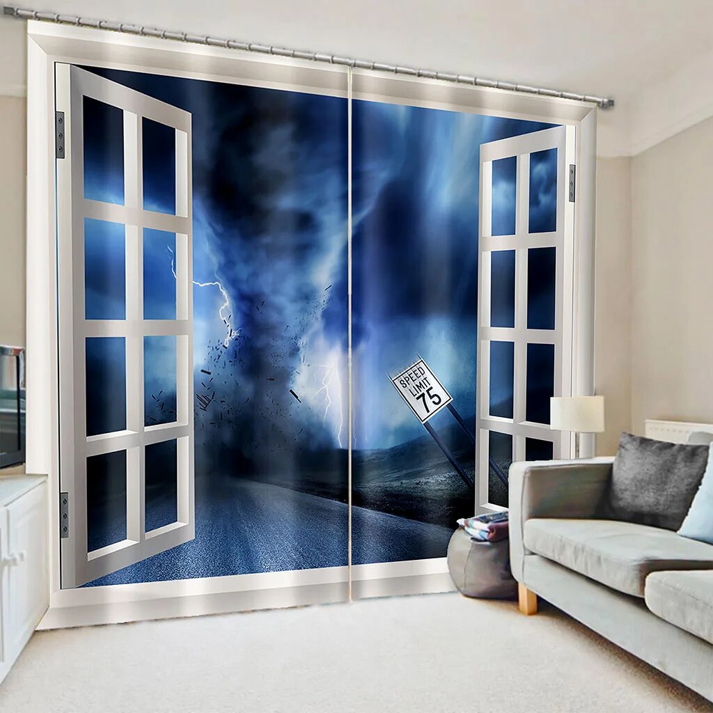 Forest Windows 3D Nature Landscape Beach Sea Tree Green Drapes Window ...