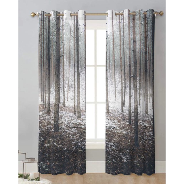 Forest Winter Spooky Jungle Snow Tree Branch Voile Hanging Curtain ...