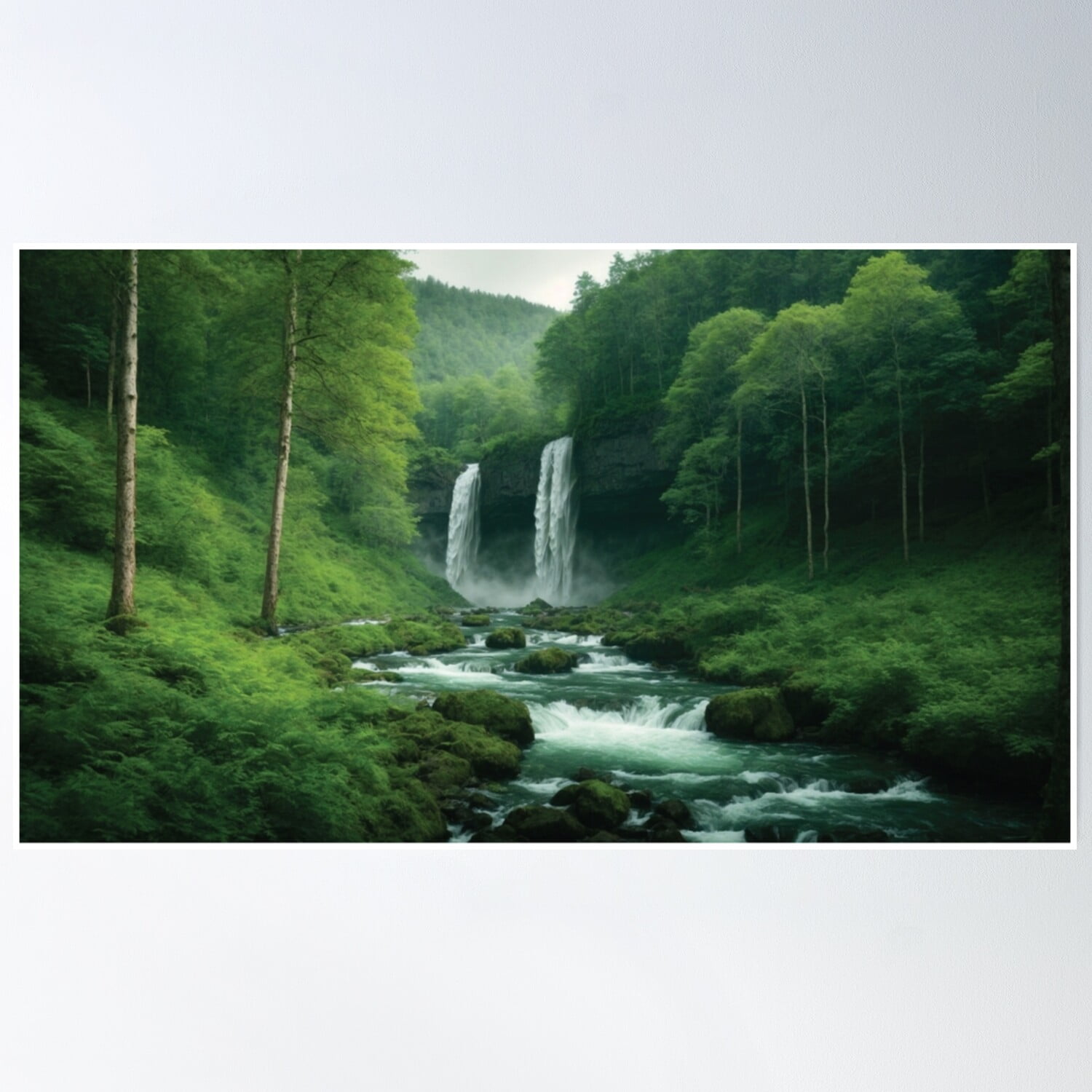 Forest With Waterfalls Poster Wall Art, Modern Wall Decor, 8x12 ...