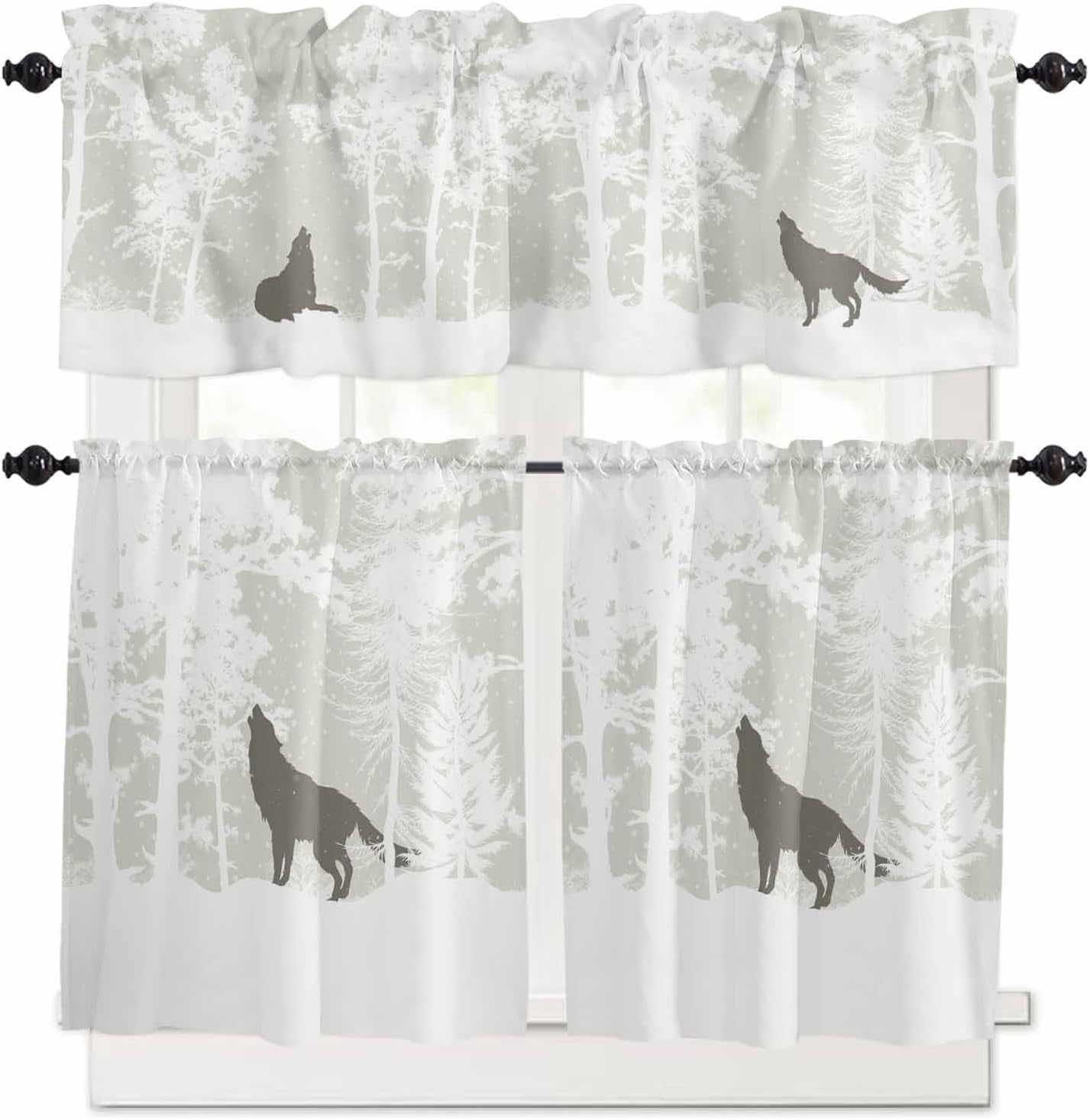 Forest Wolf Kitchen Curtains Set Small Half Curtains 24 Inches Length ...