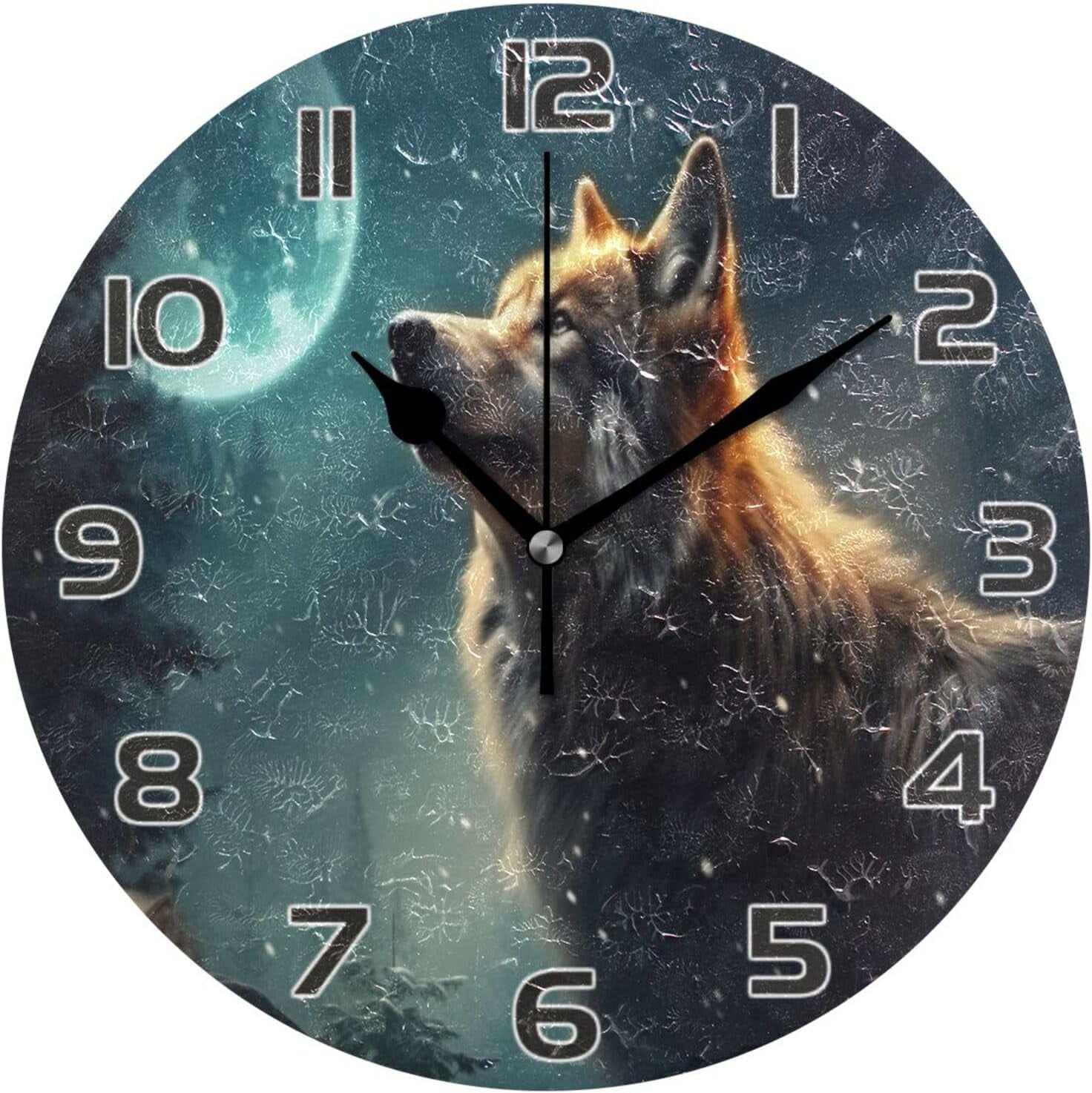 Forest Wolf Wall Clock Round Vintage Silent Non Ticking Battery ...