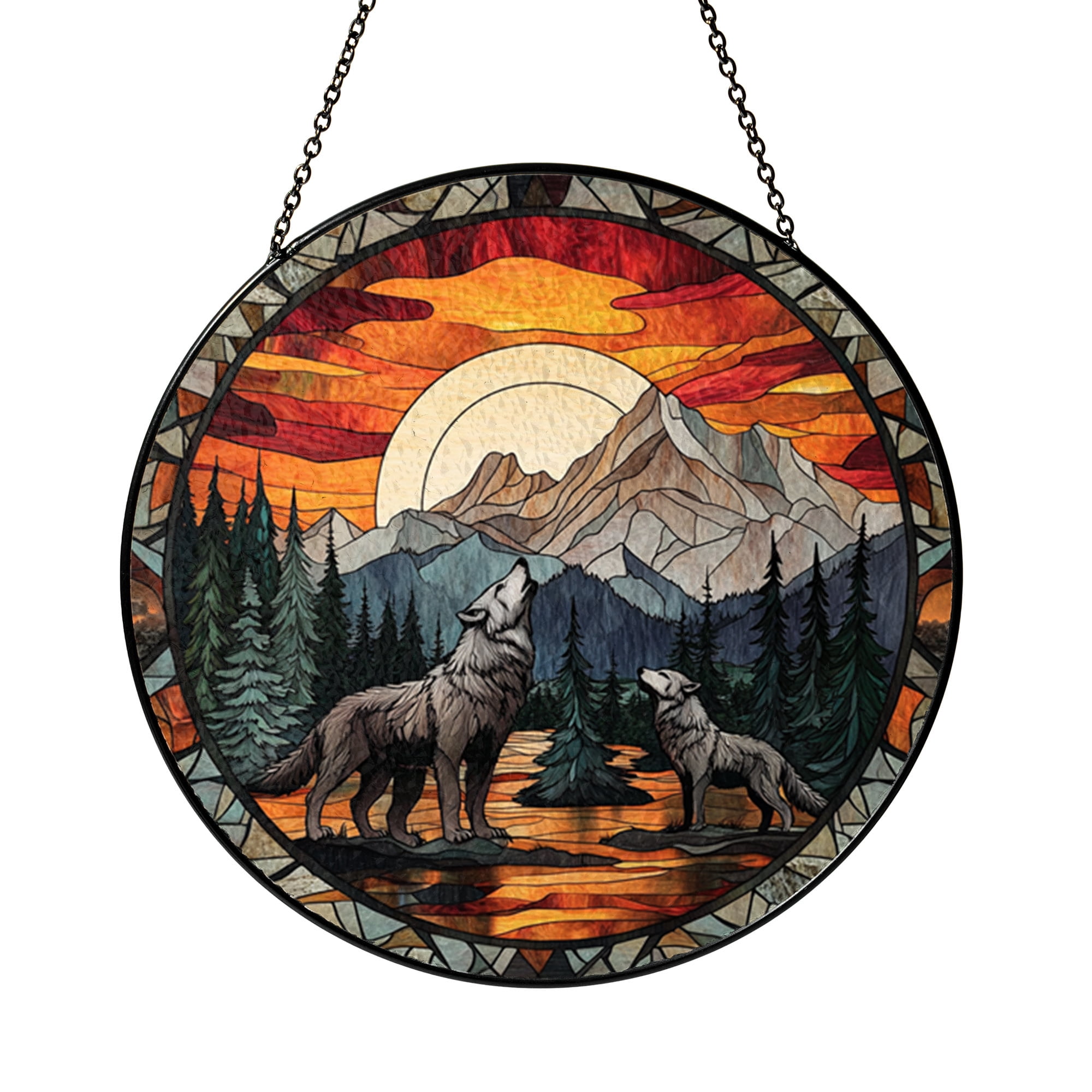 Forest Wolf Window Hanging – Stained Glass Style Wildlife Decor ...