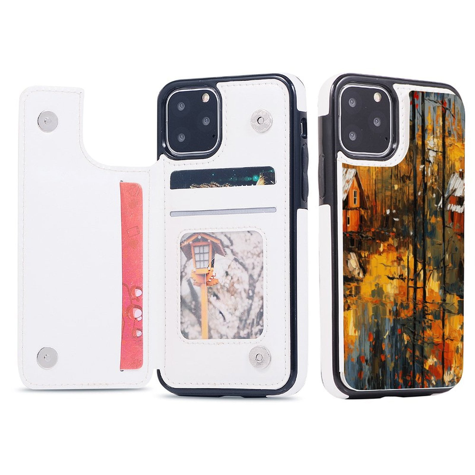 Forest, Wooden House, Autumn, Falling Leaves Leather Wallet Case for ...