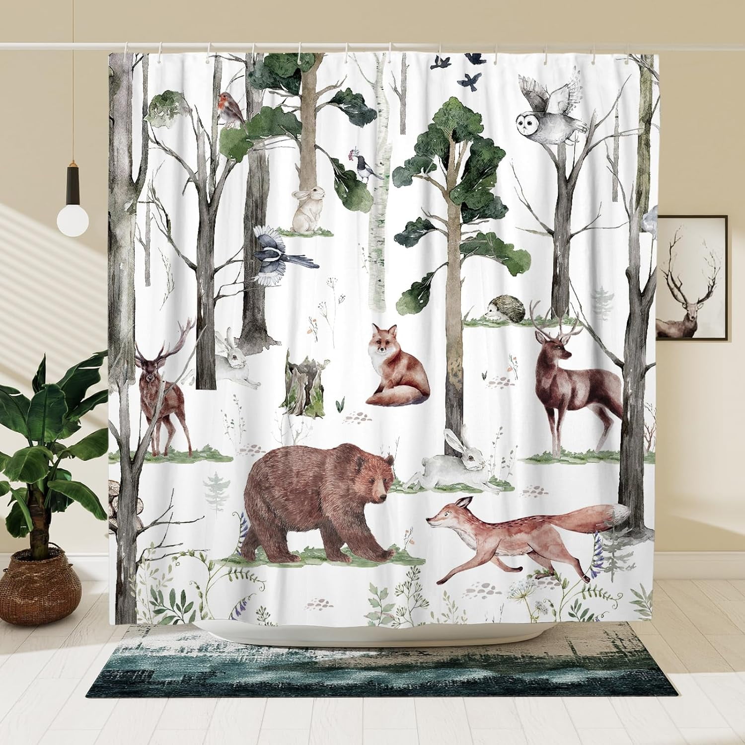 Forest Woodland Shower Curtain Set, Country Wildlife Shower Curtains ...