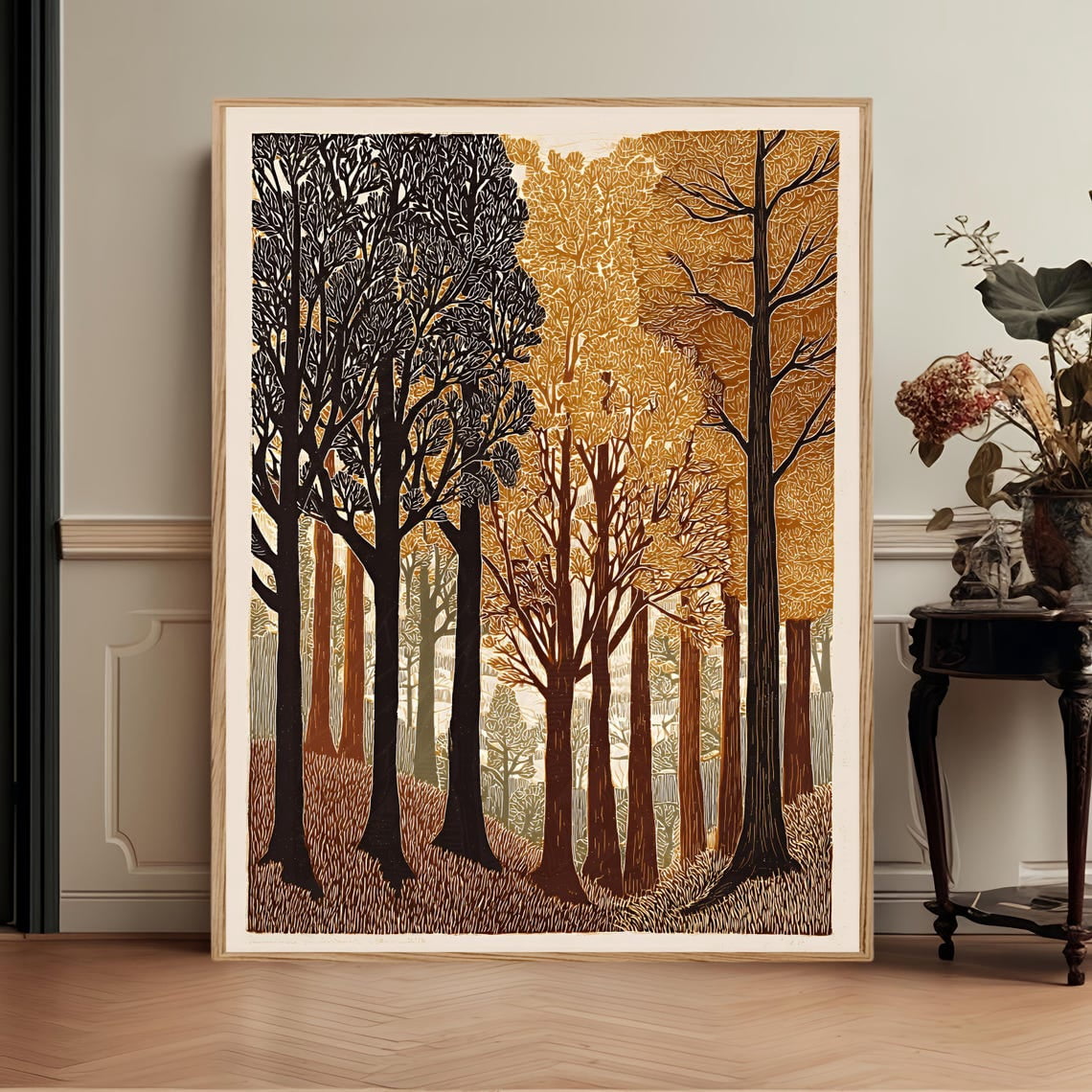 Forest Woodland Tree Autumn Earth Tone Landscape Rustic Cabin Wall Art ...