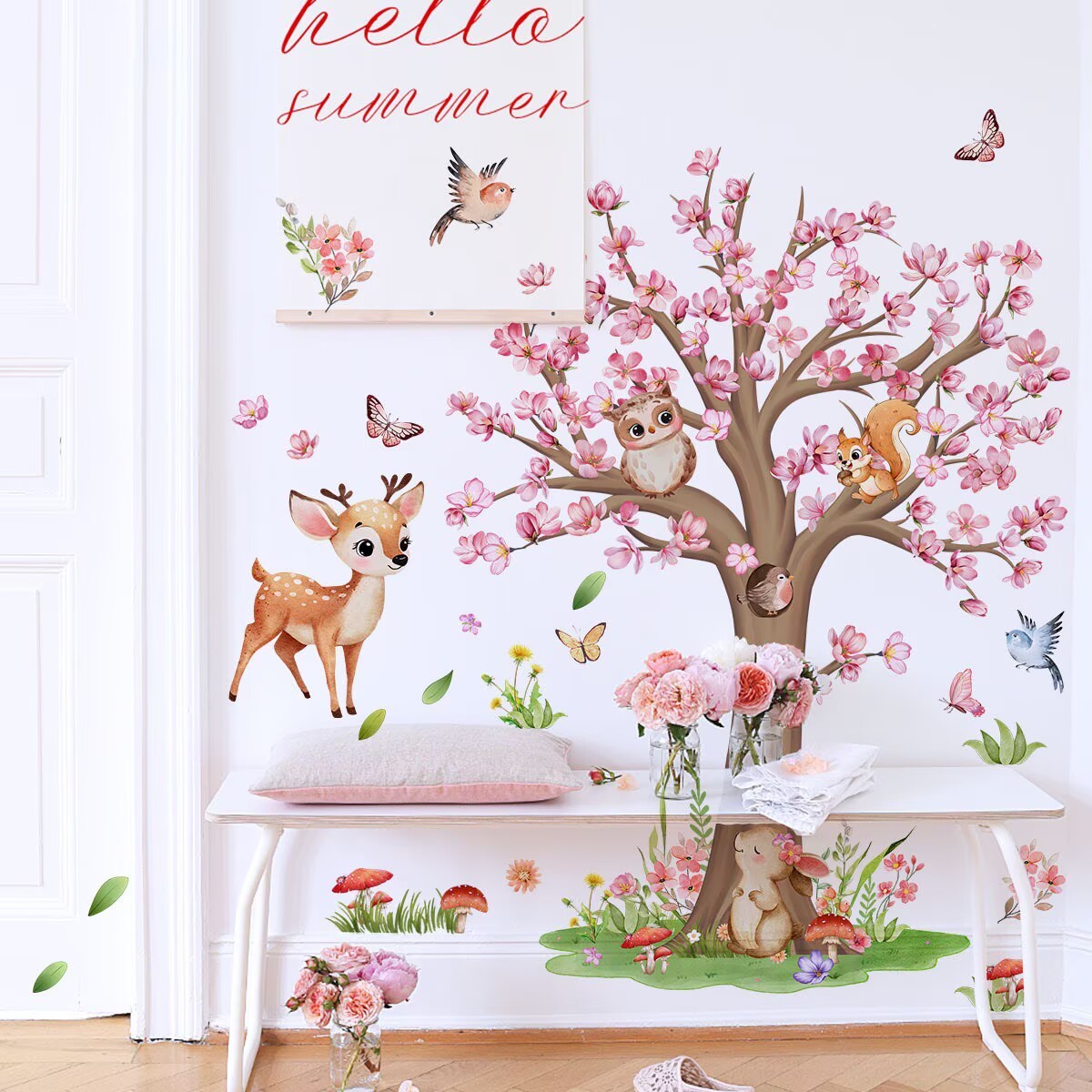 Forest animal stickers, deer, owls, mushroom wall stickers, tree and ...