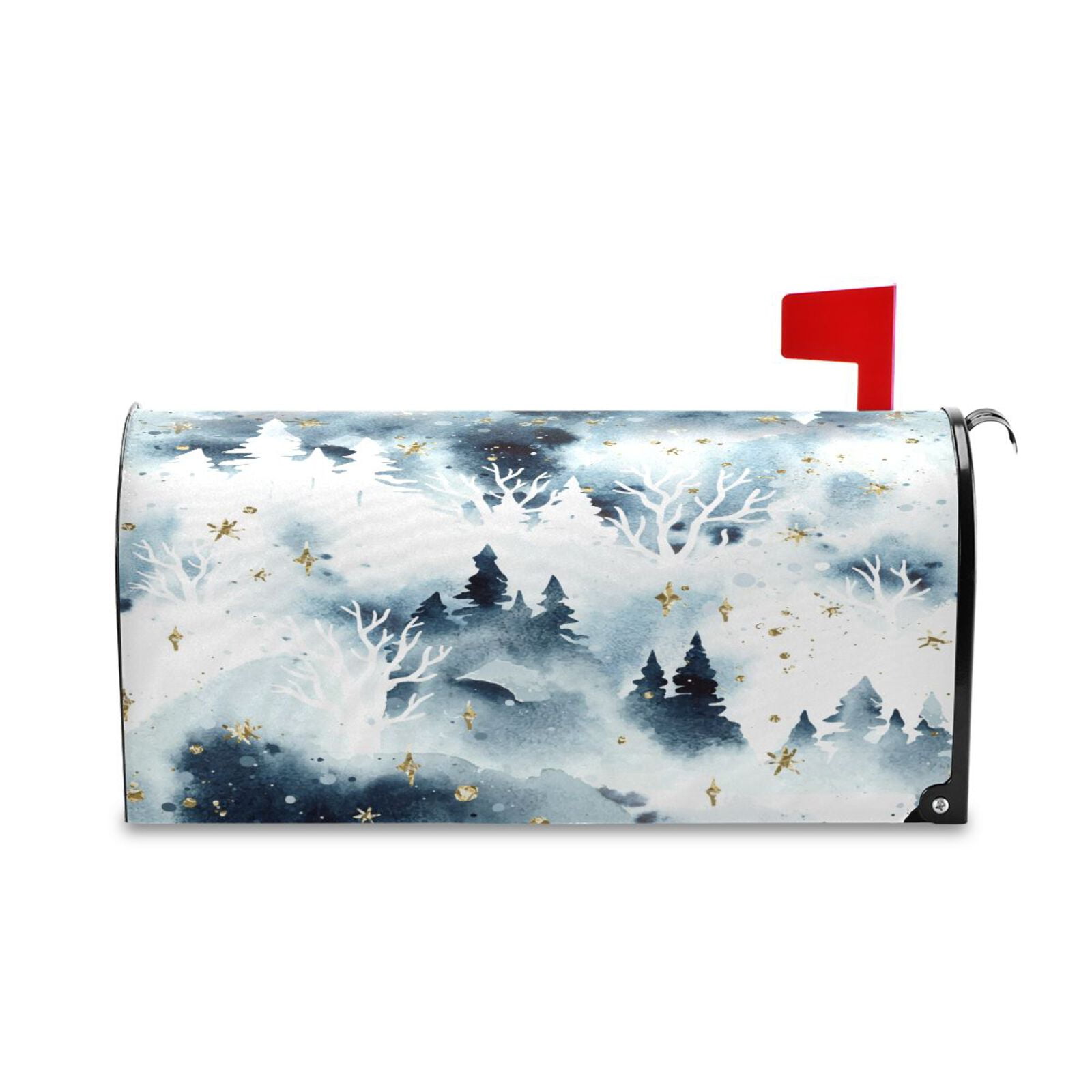 Forest in Blue and Golden Magnetic Mailbox Covers Wrapped Mailbox Post ...