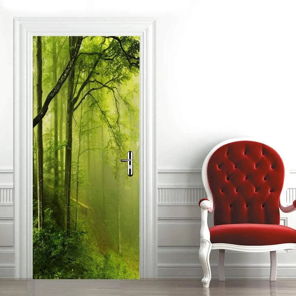 Forest in Sunlight Door Stickers Wallpaper Spring Woods Door Sticker ...