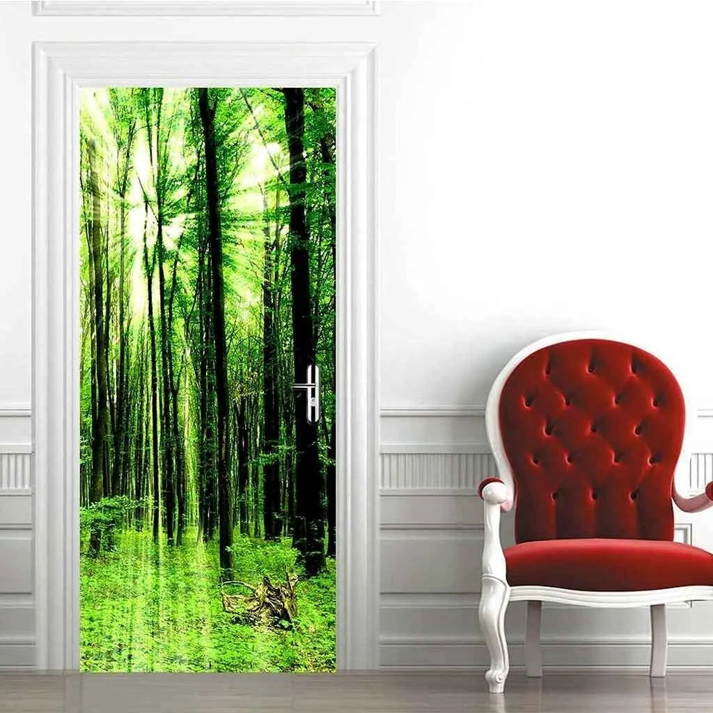 Forest in Sunlight Door Stickers Wallpaper Spring Woods Door Sticker ...
