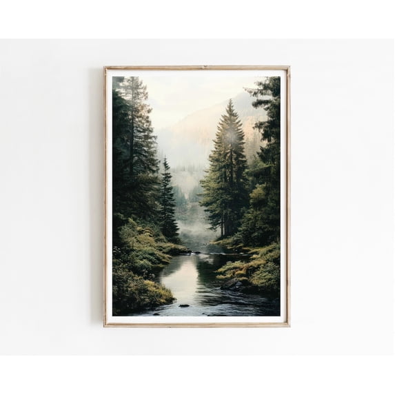 Forest landscape Poster dark green nature wall art Poster, Unframed ...