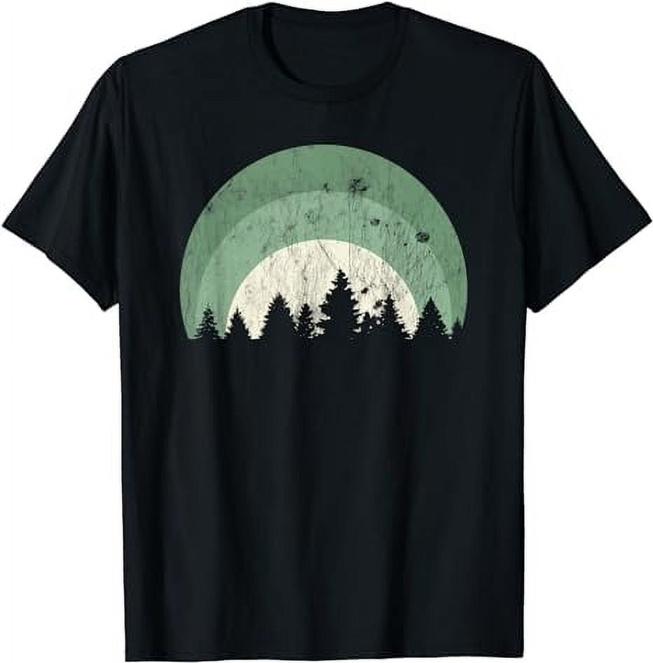 Forest of Evergreen Tree Silhouette Distressed Trees Lover T-Shirt ...