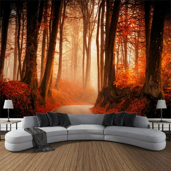Forest tapestry sunshine green trees natural landscape garden wall ...