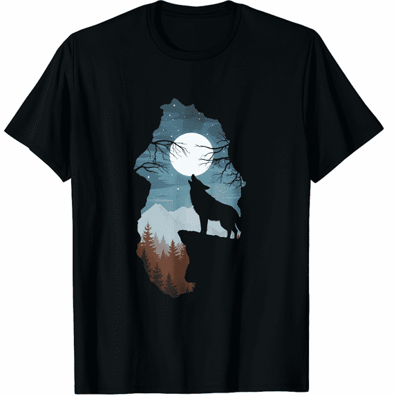 Forest with Full-Moon and Cliff Of Silhouette Howling Wolf T-Shirt for Men Women - Walmart.com