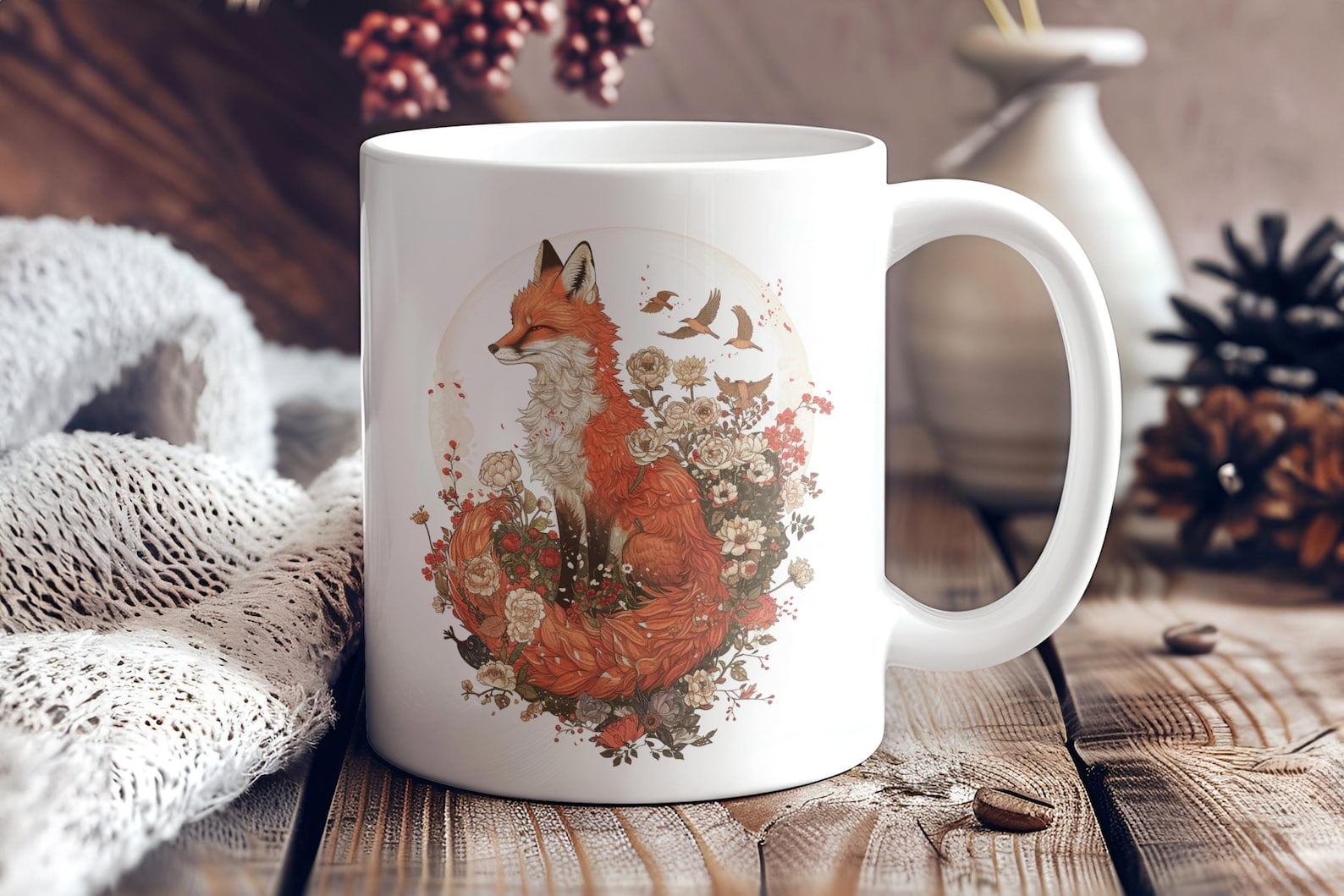 Forestcore Fox mug, wildflower fox vintage mug, cute fox coffee cup ...