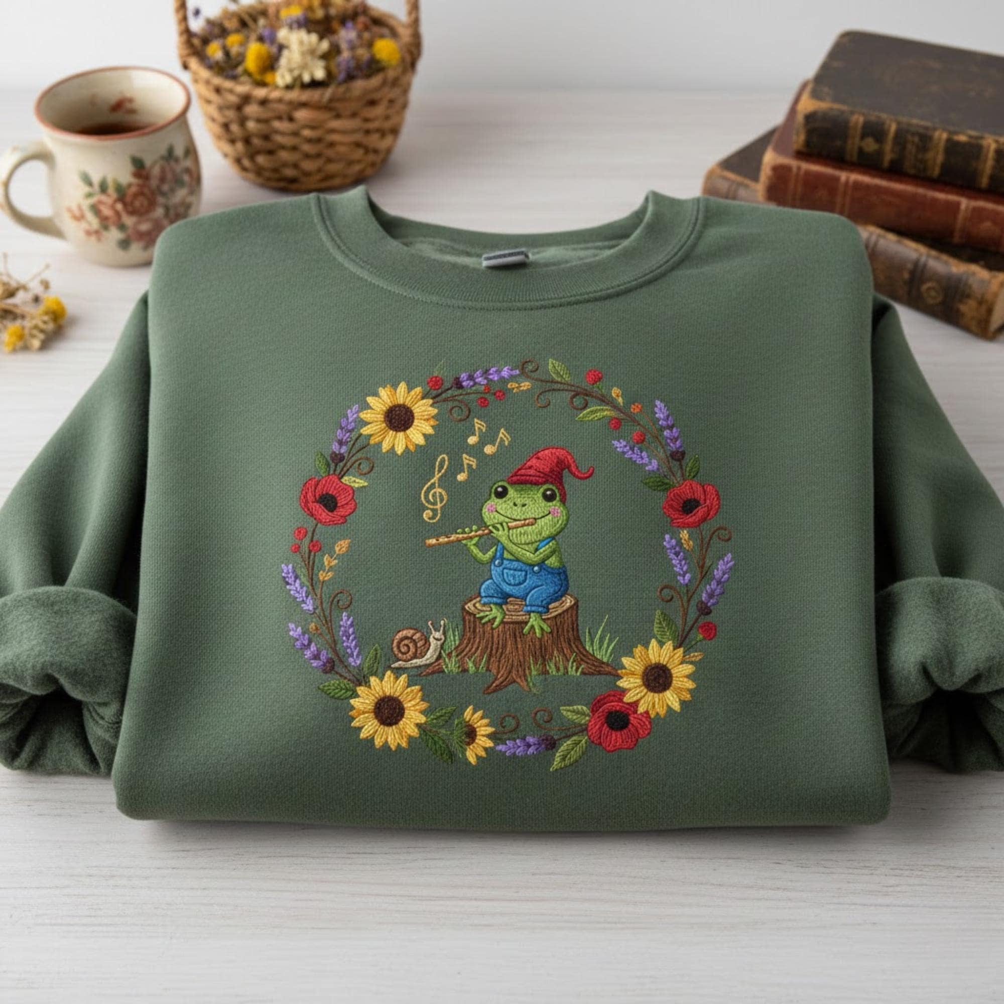 Forestcore Frog Embroidery Sweatshirt Cottagecore Woodland Pullover ...