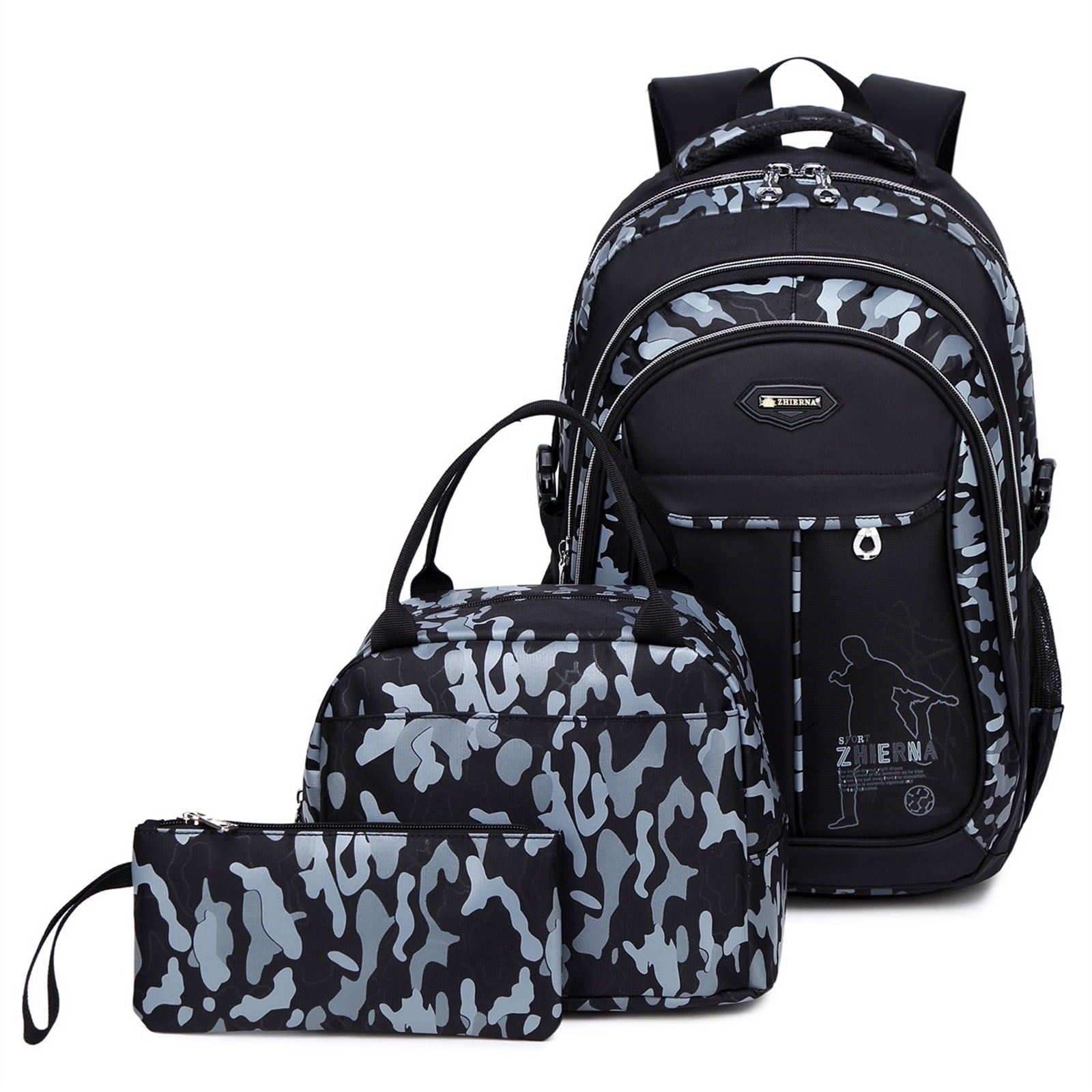 Forestfish Camo Gray Kids Backpack Set with Lunch Box and Pencil Case ...
