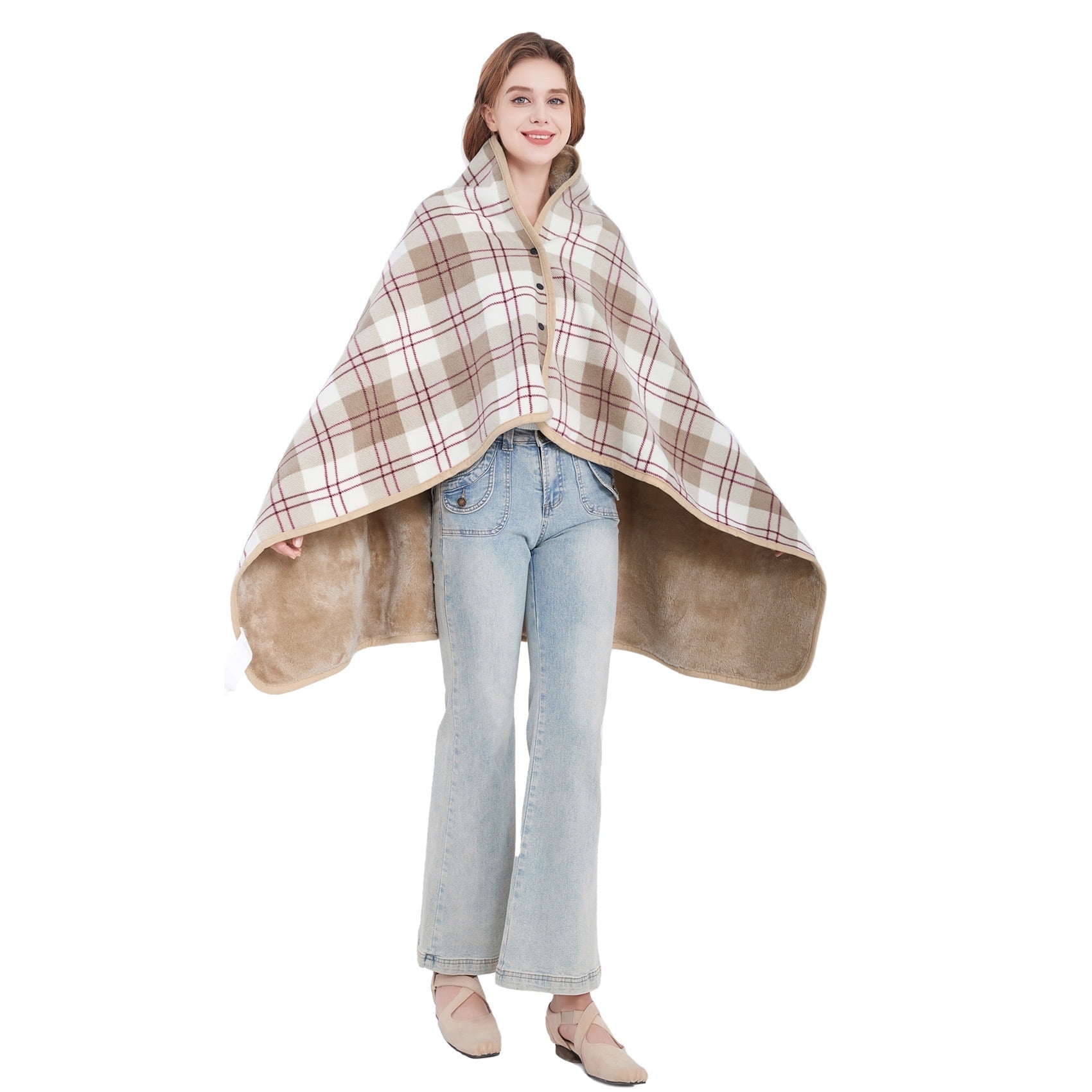 Forestfish Fleece Wearable Blanket, Plaid Lap Blanket Comfy Poncho ...