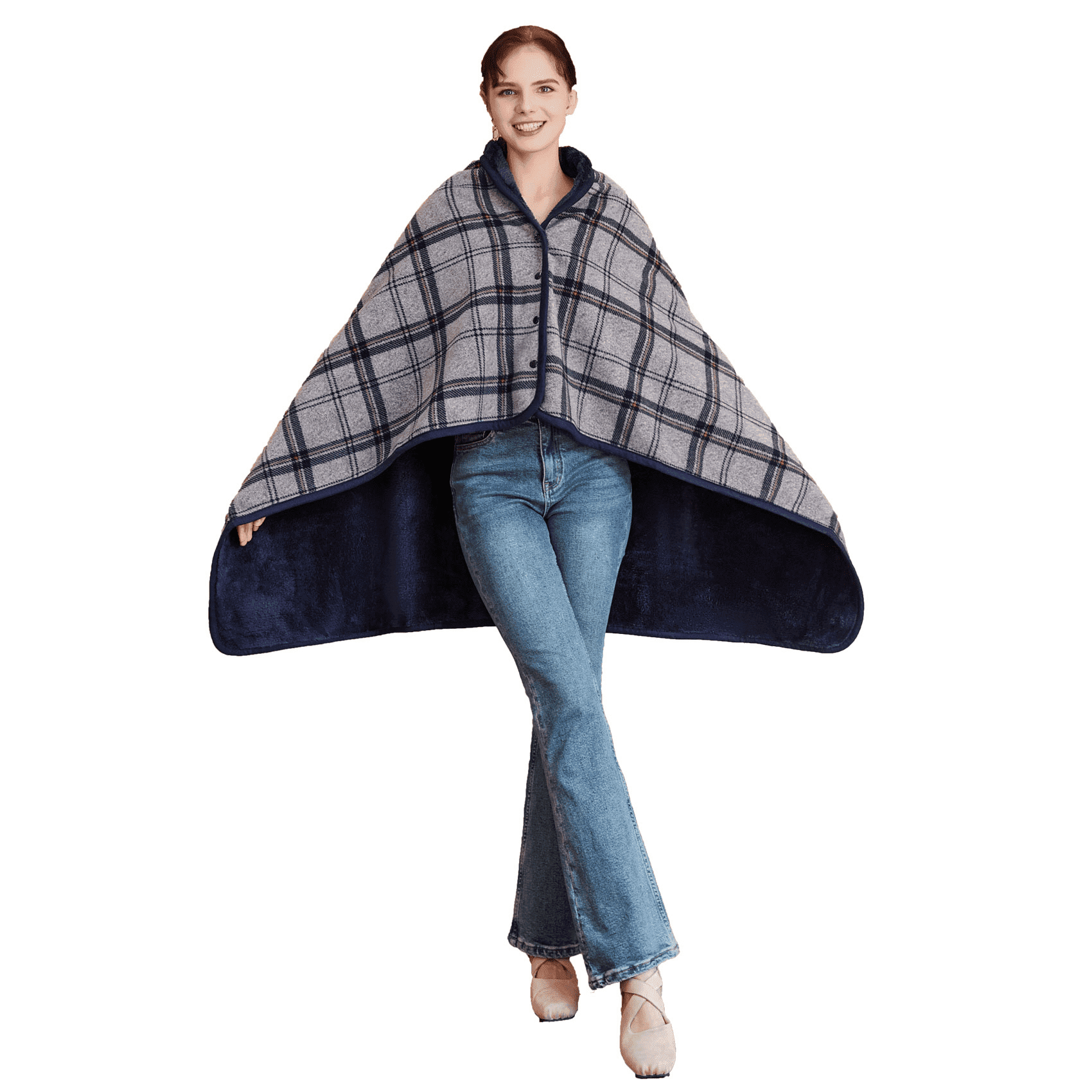 Forestfish Fleece Wearable Blanket, Plaid Lap Blanket Comfy Poncho ...