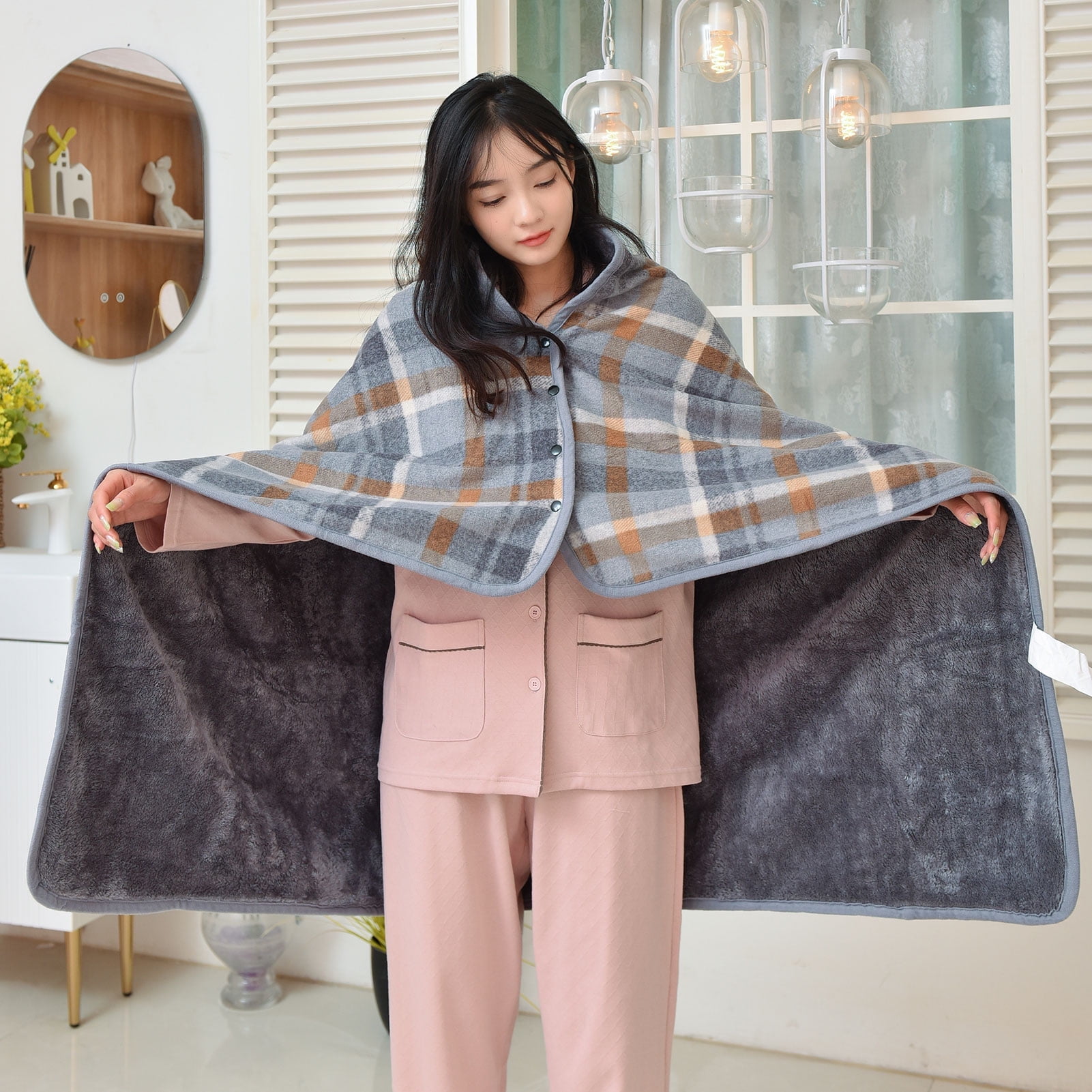 Forestfish Fleece Wearable Blanket, Plaid Lap Blanket Comfy Poncho ...