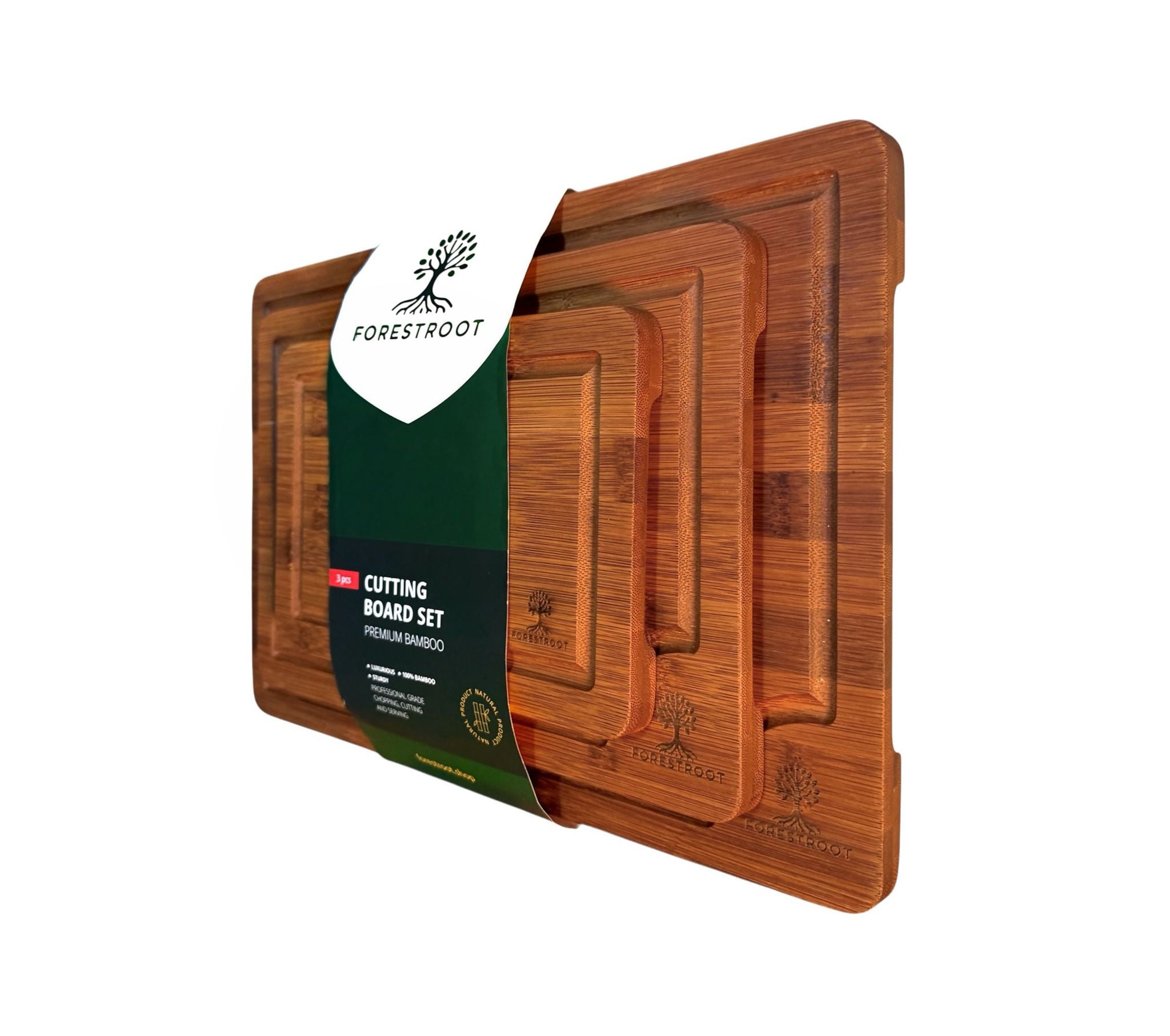 Forestroot™ Bamboo Cutting Board Set – 3-Piece Wooden Kitchen Boards ...