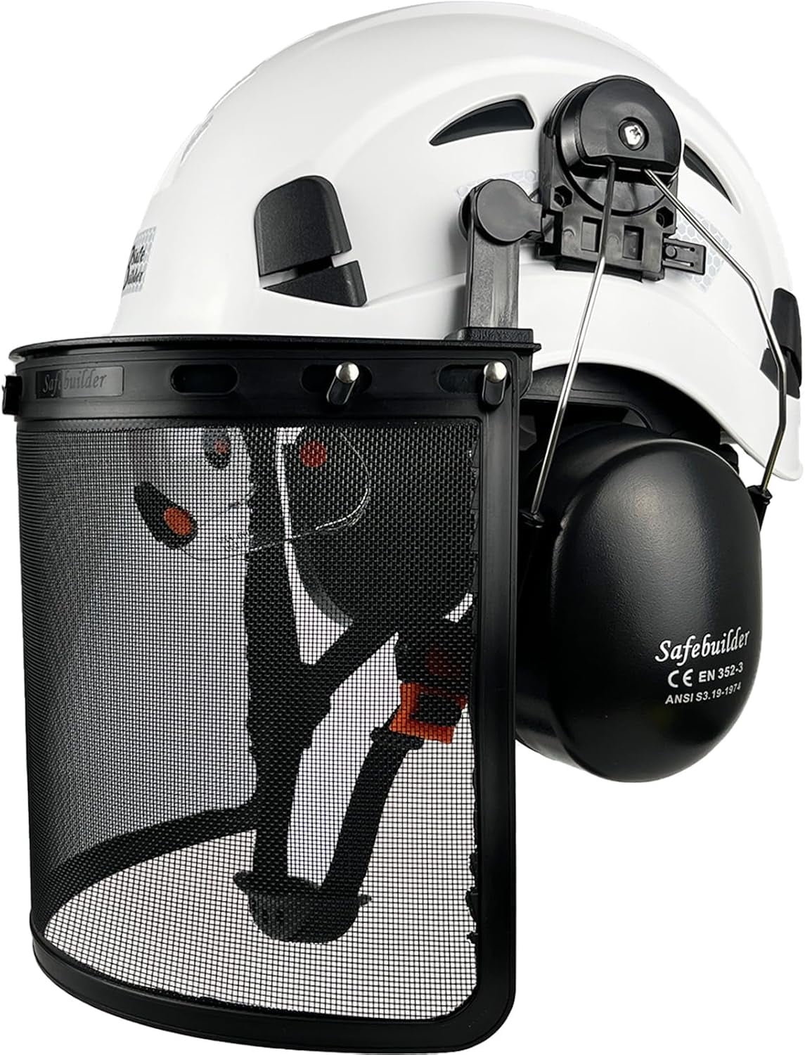 Forestry Safety Helmet with Built-in Visor Mesh Face Shield Ear Muffs 4 in 1 Chainsaw Safety ...