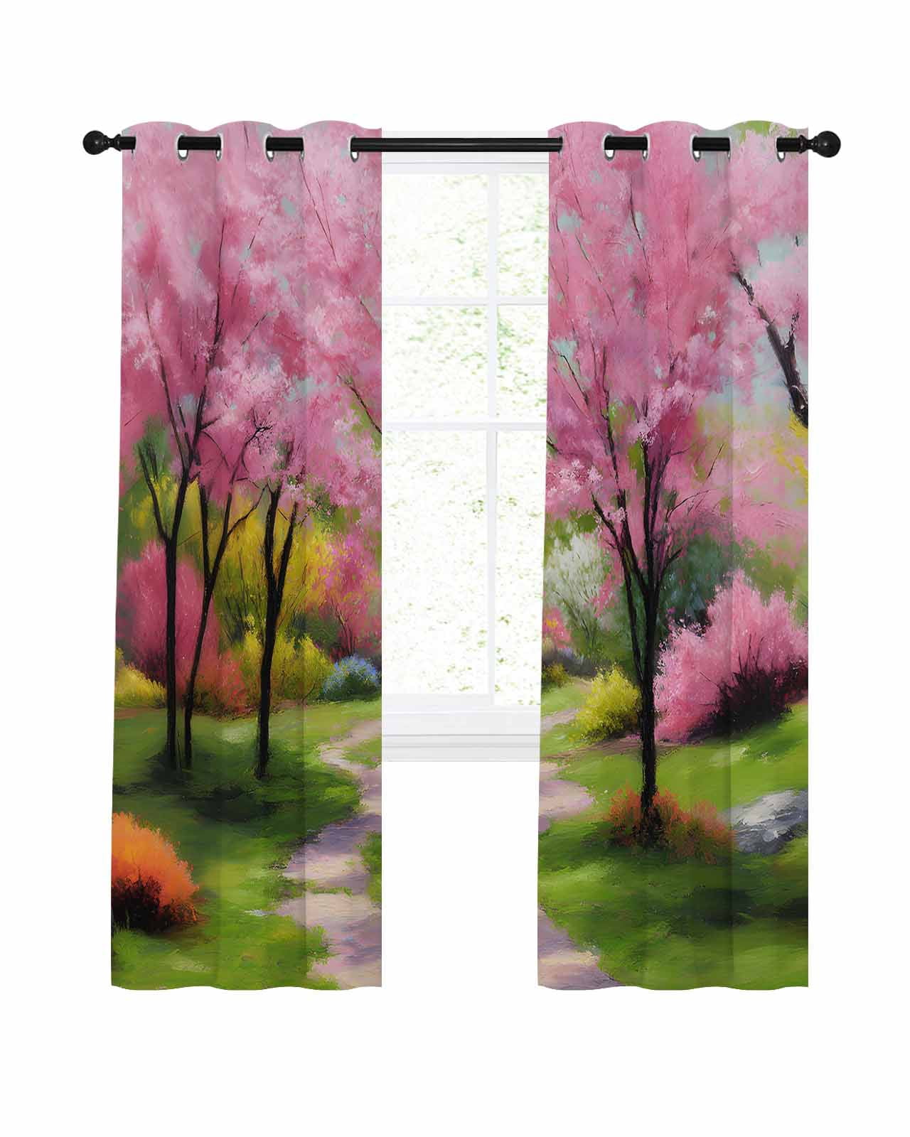 Forests Blackout Curtains 72 Inch Length Oil Painting Spring Pink Green ...