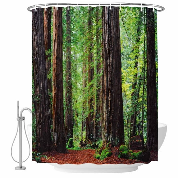 Forests Shower Curtain, 72" x 72", Spring Brown Trees Forest Green ...