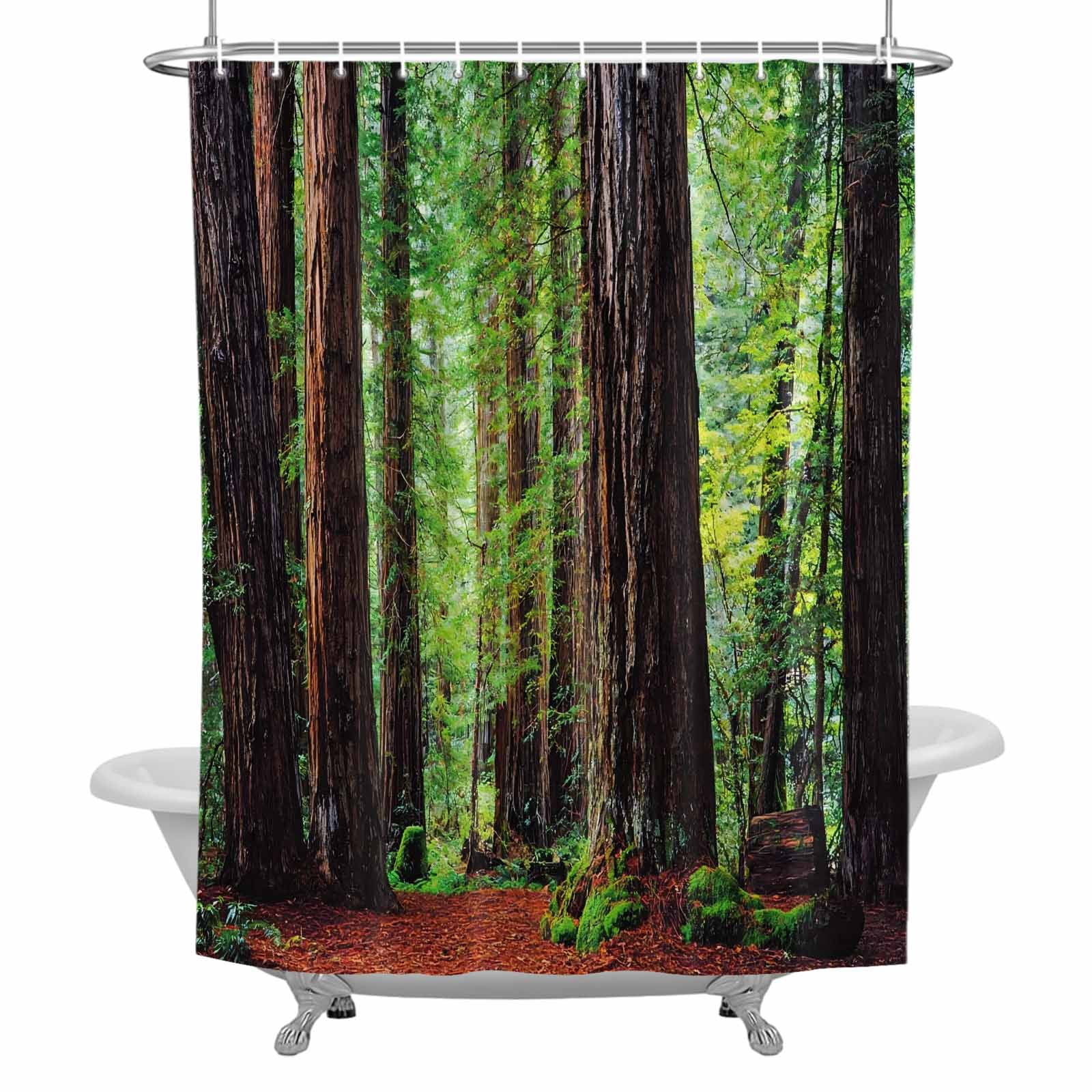 Forests Shower Curtain for Bathroom, Spring Brown Trees Forest Green ...