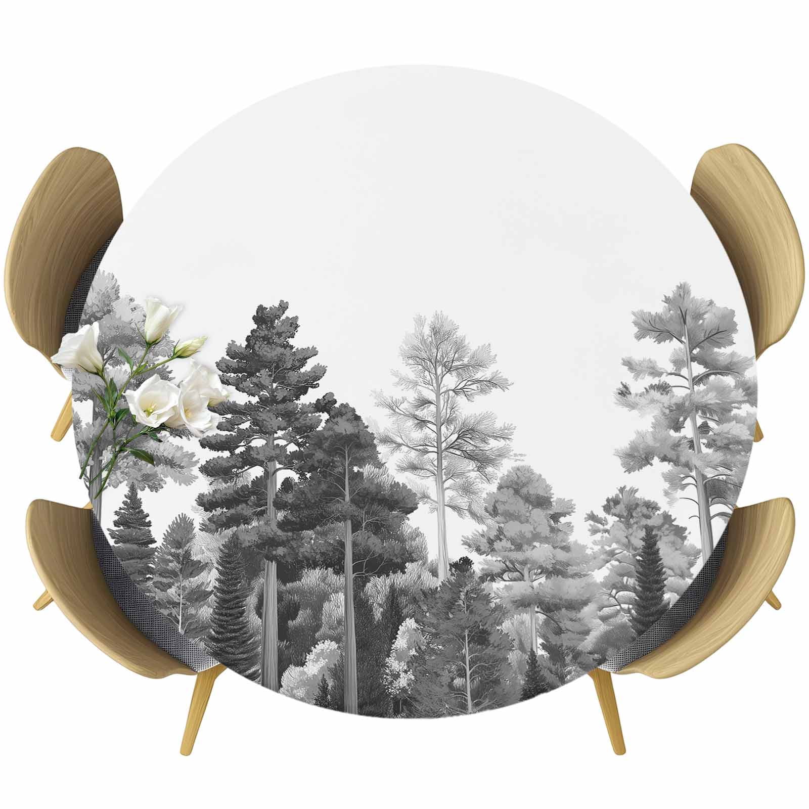 Forests Tree Round Tablecloth 45-54 Inch Round Fitted Table Cloth with ...