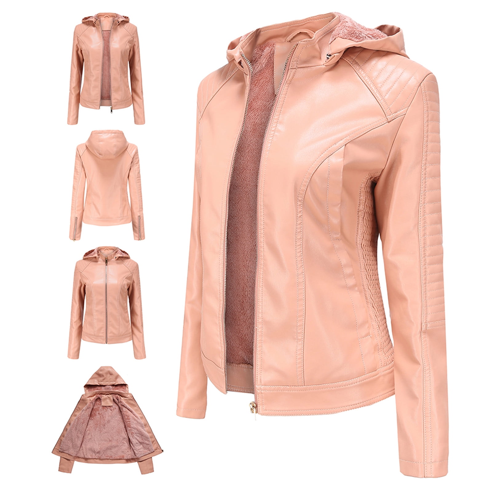 Forestyashe Women's Winter Warm Short Leather Coat with Zipper, Casual ...