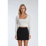 Forever 21 WGA Square Neck Long Sleeve Top, Color-Ivory, Size-S ...