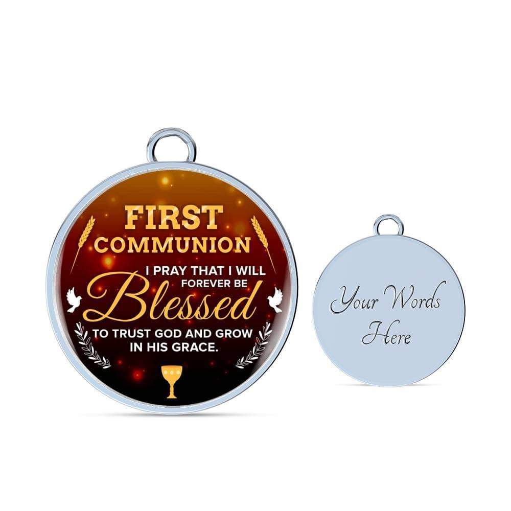 Forever Be Blessed First Communion Stainless Steel or 18k Gold Circle ...