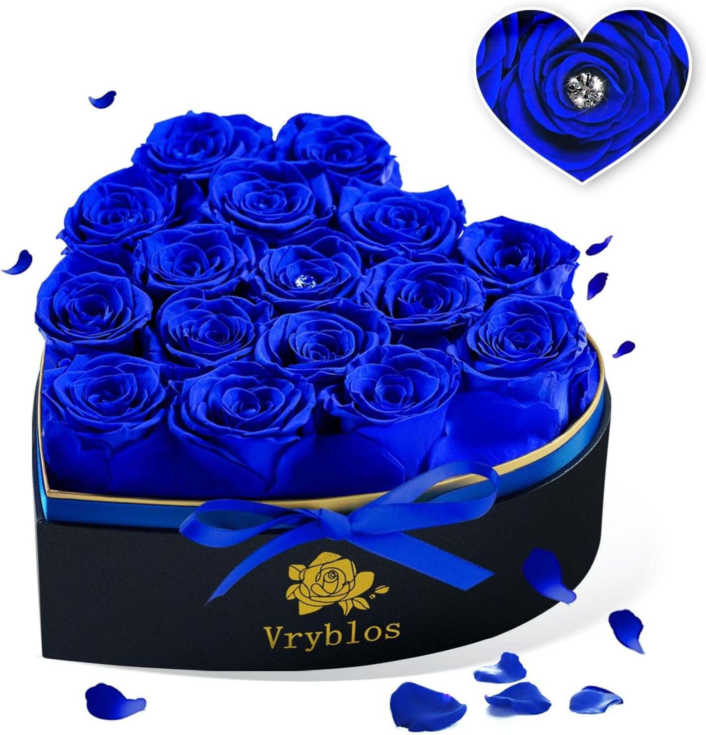 Forever Blue Roses in a Box Heart Shaped 16 Preserved Flowers for ...