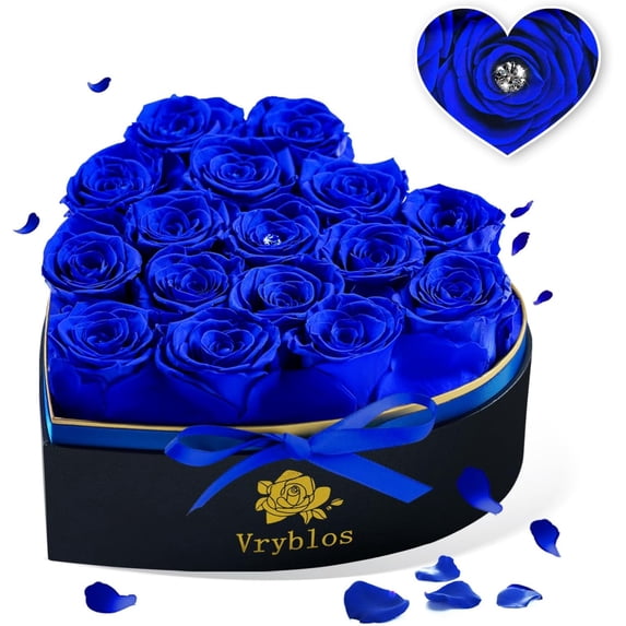 Forever Blue Roses in a Box Heart Shaped 16 Preserved Flowers for ...