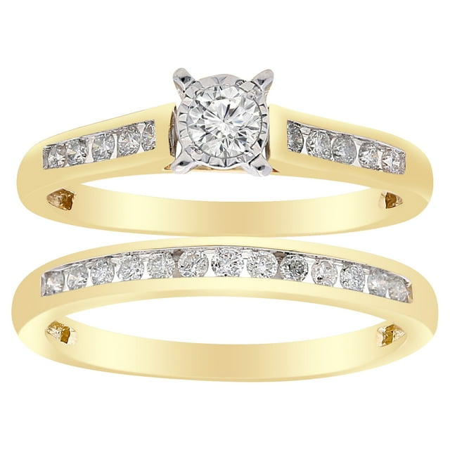 Forever Bride 10K Yellow Gold 1/2 CTTW Diamond Channel Bridal Set ...