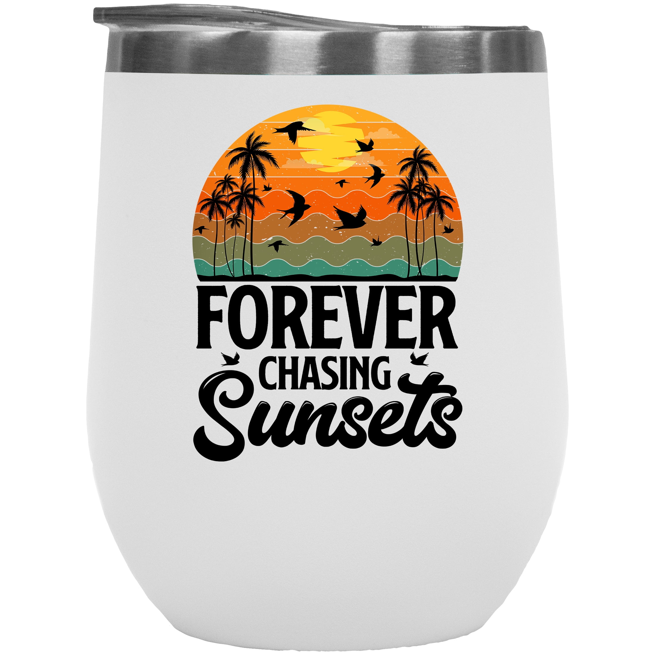 Forever Chasing Sunset feat. a Setting Sun, Beach Palm Trees, White ...
