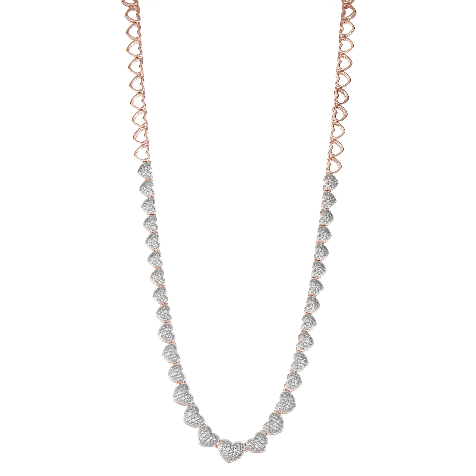 Forever Facets 1/10 cttw Diamond Heart Tennis Necklace in 14k Rose Gold ...