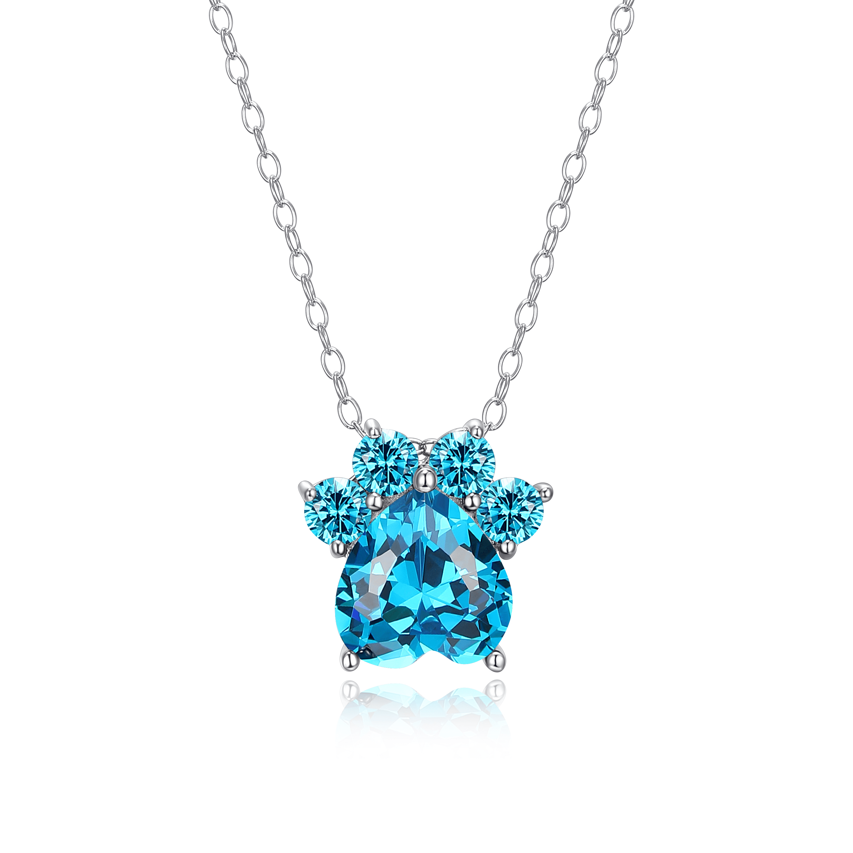 Forever Facets Platinum over Sterling Silver Simulated Blue Topaz Paw ...
